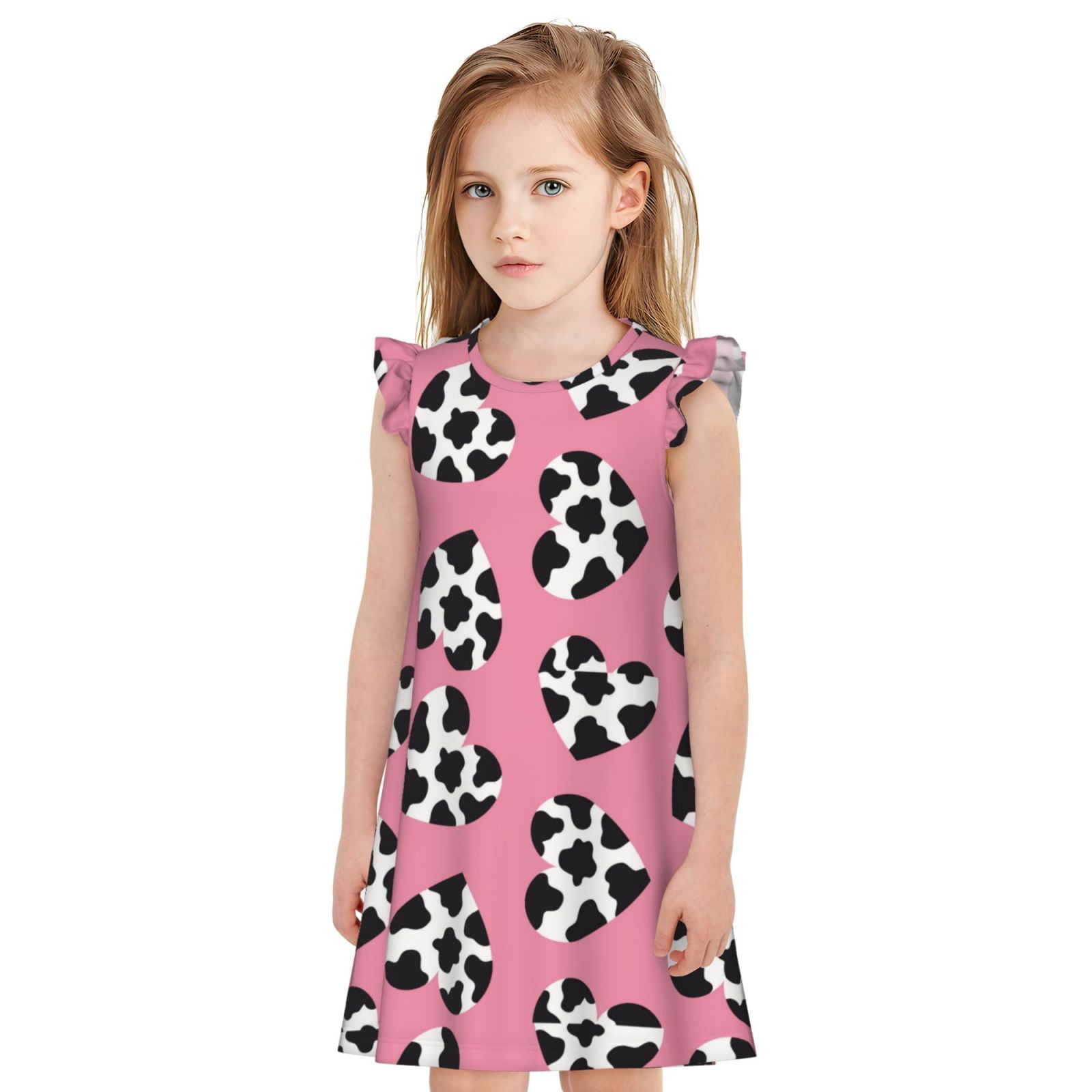 Gaeub heart with cow Print Girls Pajamas Dress, Comfortable Nightwear ...