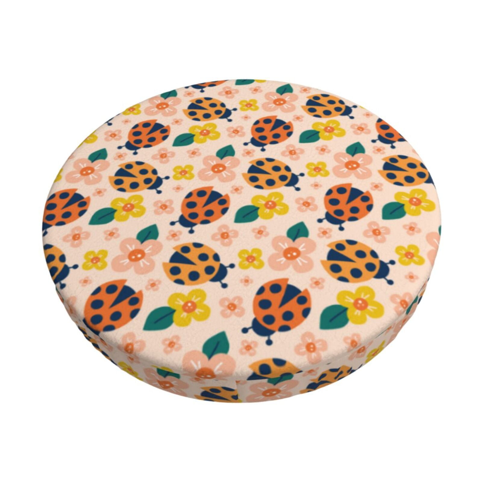 Gaeub ladybug and flower Print Round Bar Chair Cushion Cover, Velvet ...