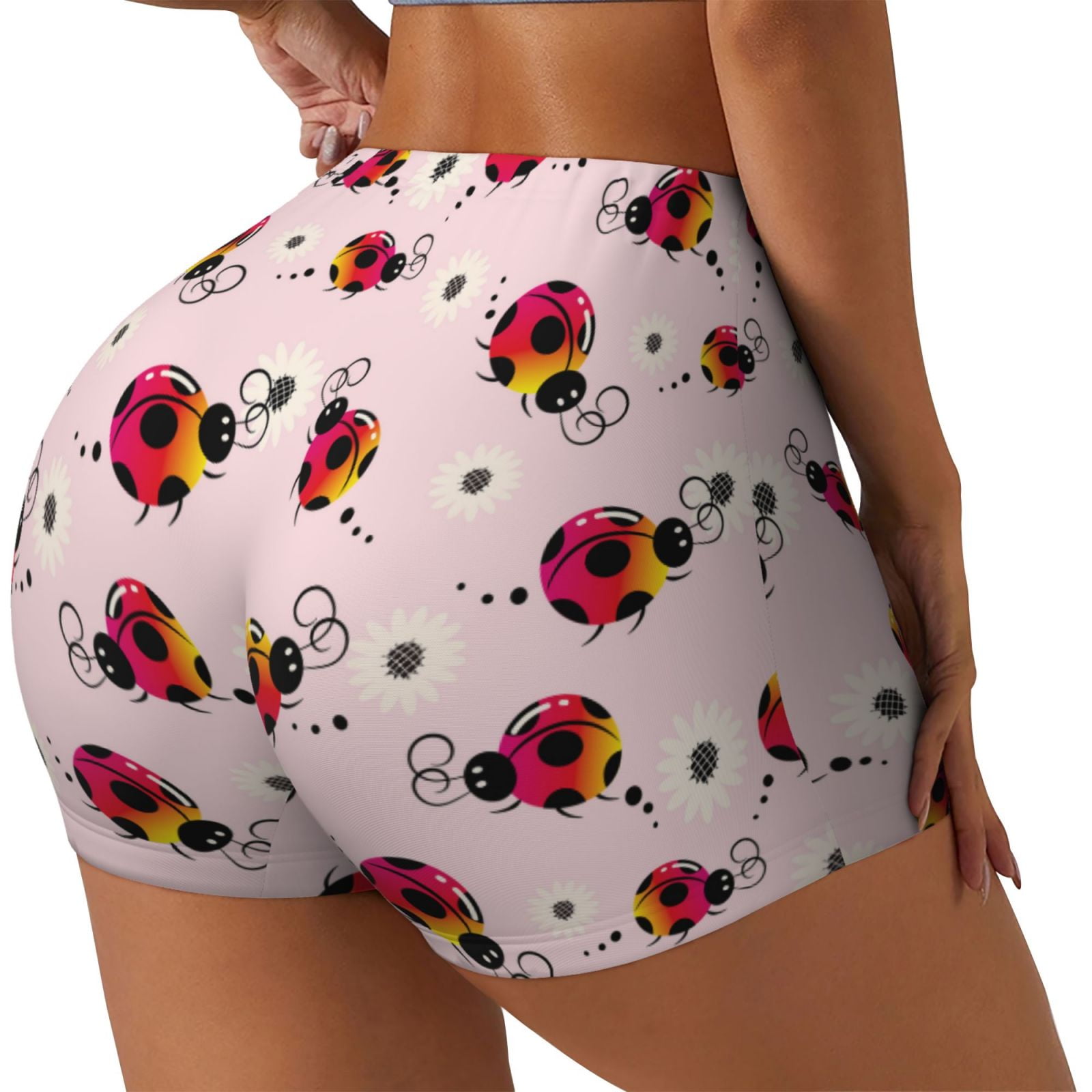 Gaeub Ladybugs And Flower Print Workout Shorts for Women,Seamless Scrunch Short,Gym Yoga Running ...