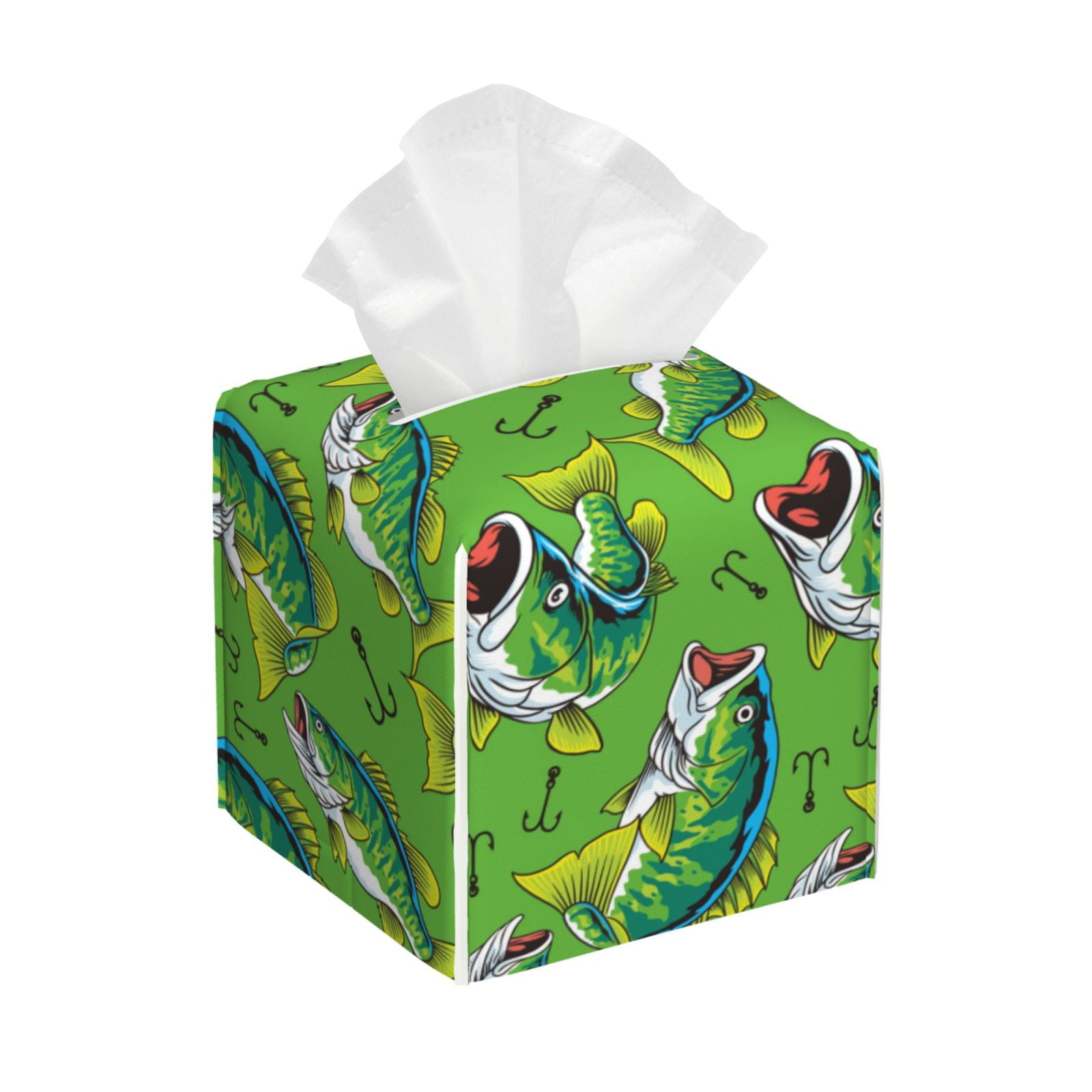 Gaeub large mouth green color bass fish Print Leather Tissue Box Cover ...