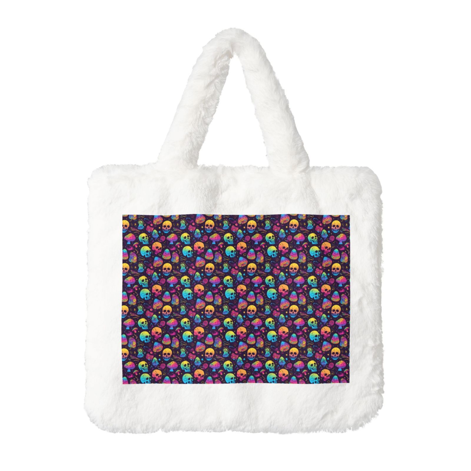 Gaeub mushroom color Skull Printed Plush Underarm Bag, Ladies Fluffy ...
