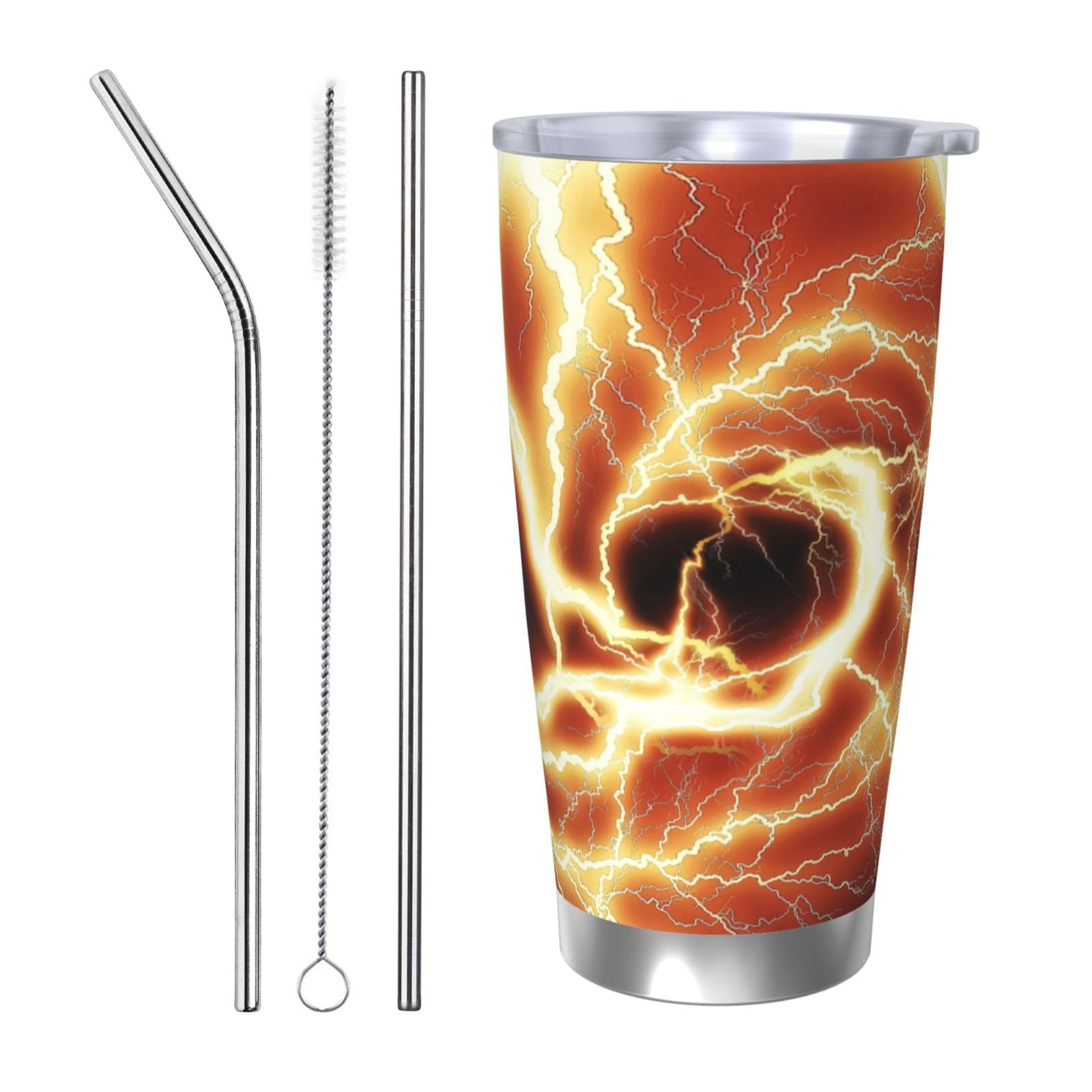 Gaeub orange lightning Print 20-Ounce Stainless Steel Car Cup,Tumblers Cups with Lids and Straw ...