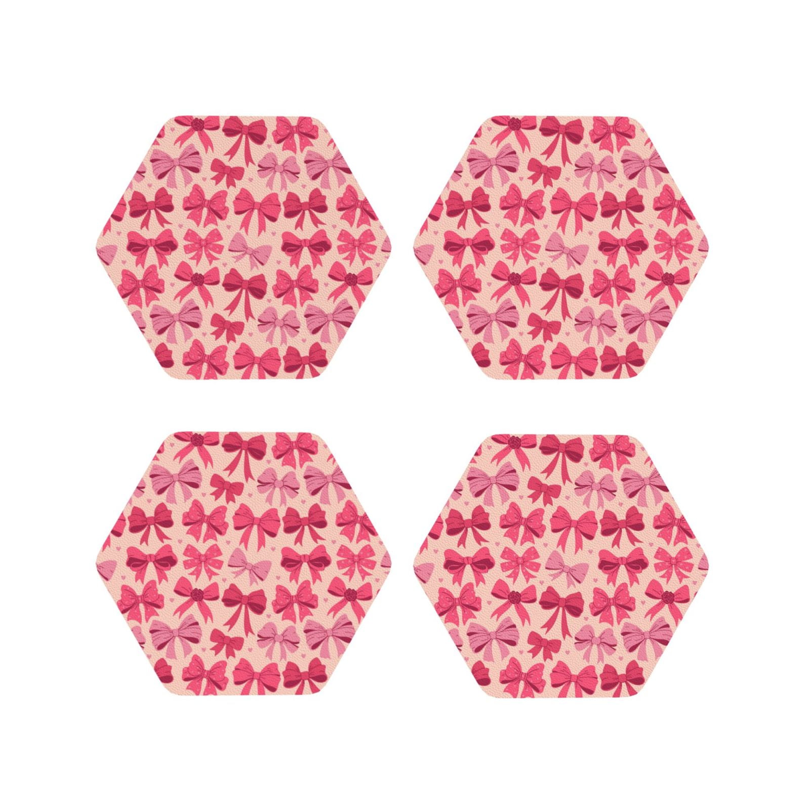 Gaeub pink ribbon bows Print 4 Pcs Leather Coasters for Drinks ,Drink ...
