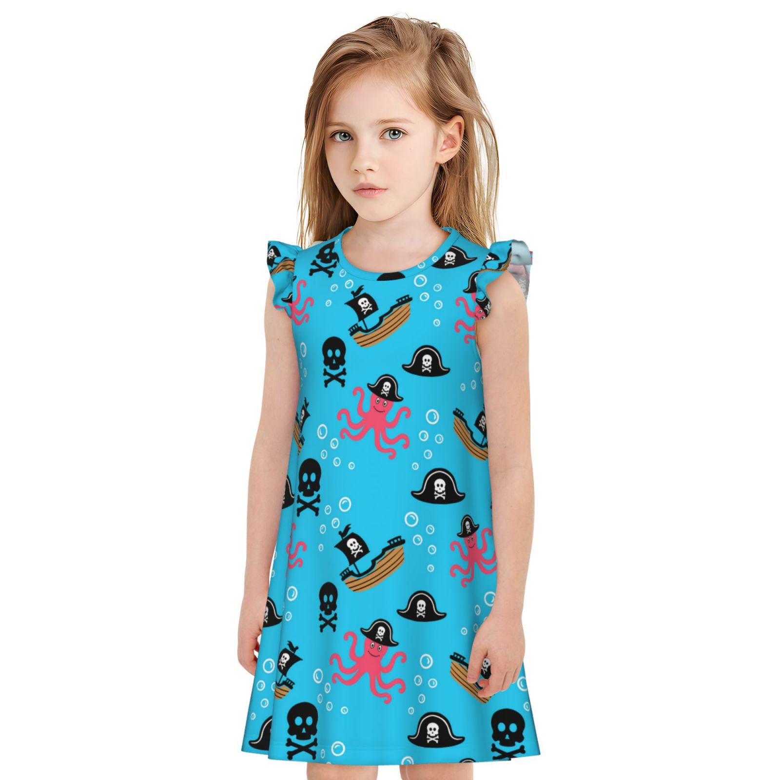 Gaeub pirate Octopus Print Girls Pajamas Dress, Comfortable Nightwear ...