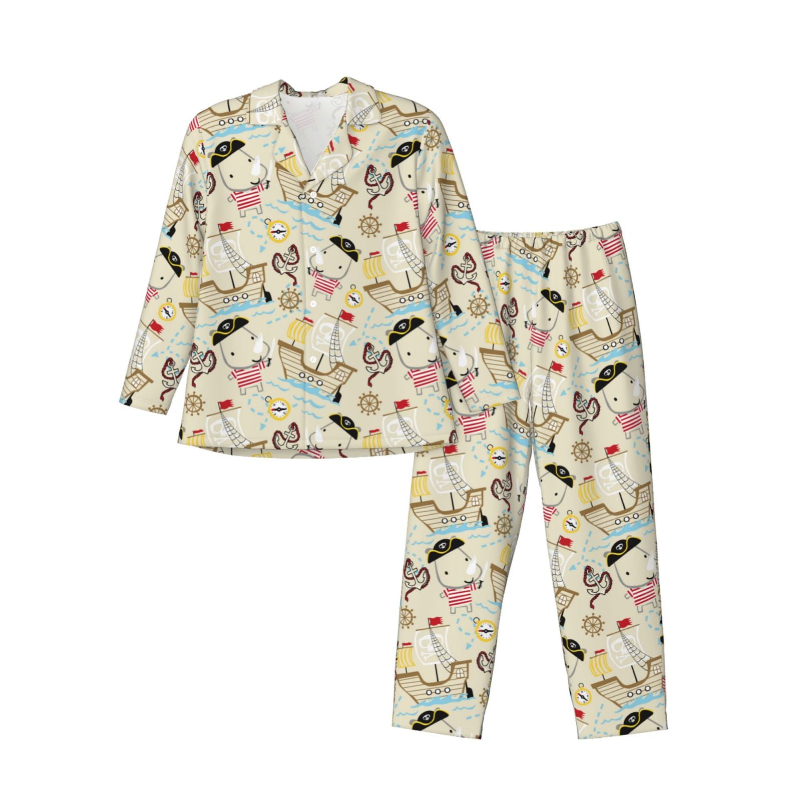 Gaeub pirate with sailing Print Mens Pajamas Set Mens Sleepwear with ...