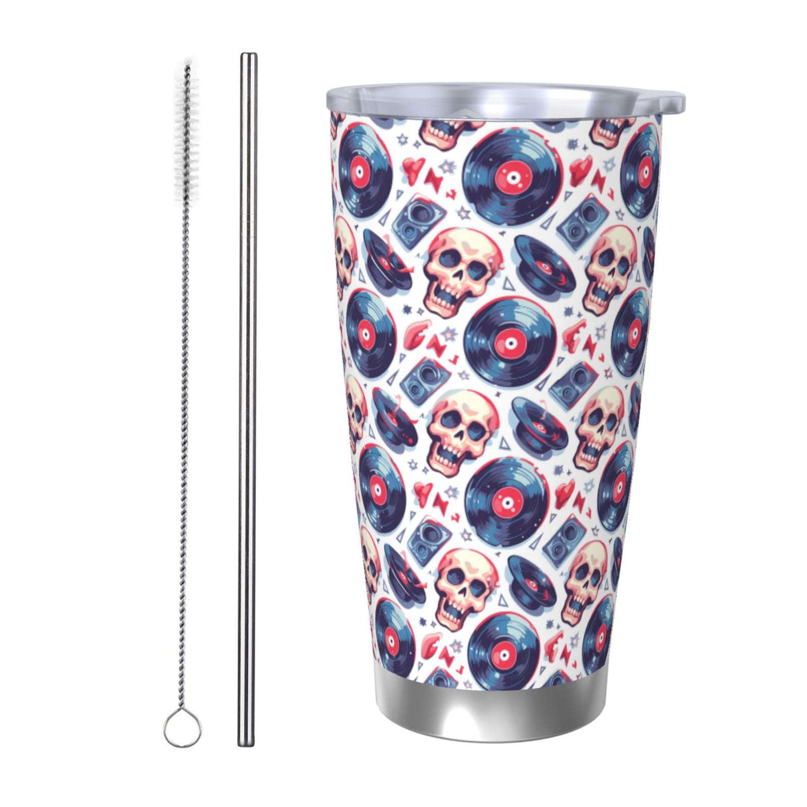Gaeub record rock music Skull Print 20-Ounce Stainless Steel Car Cup ...