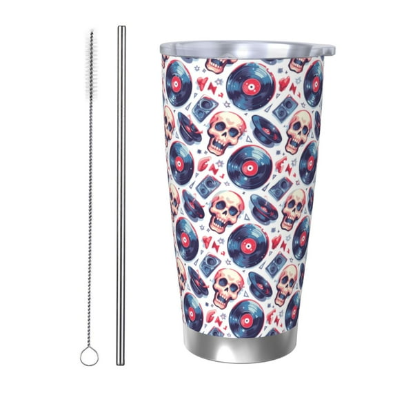 Gaeub record rock music Skull Print 20-Ounce Stainless Steel Car Cup ...