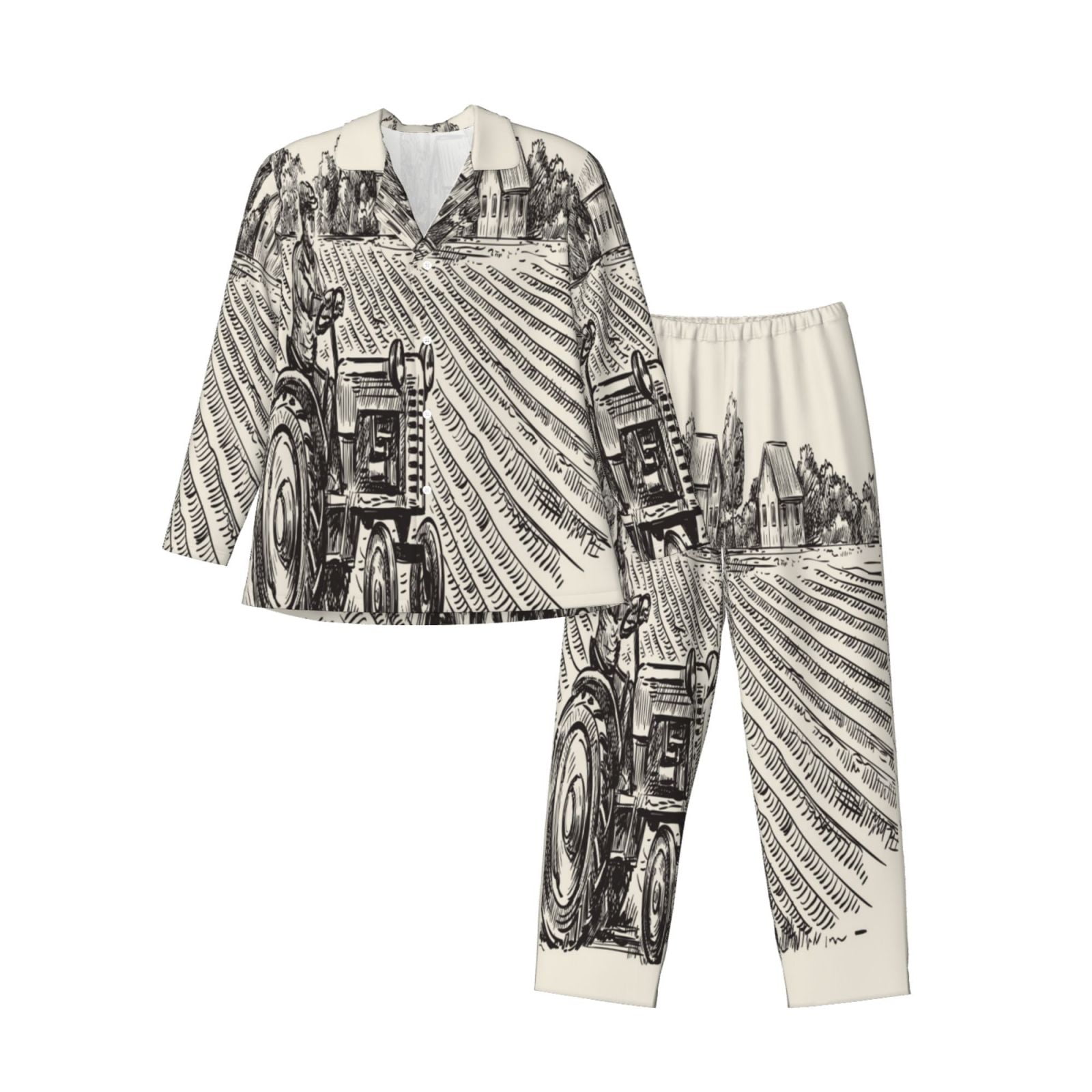 Gaeub retro tractor Print Mens Pajamas Set Mens Sleepwear with Long ...