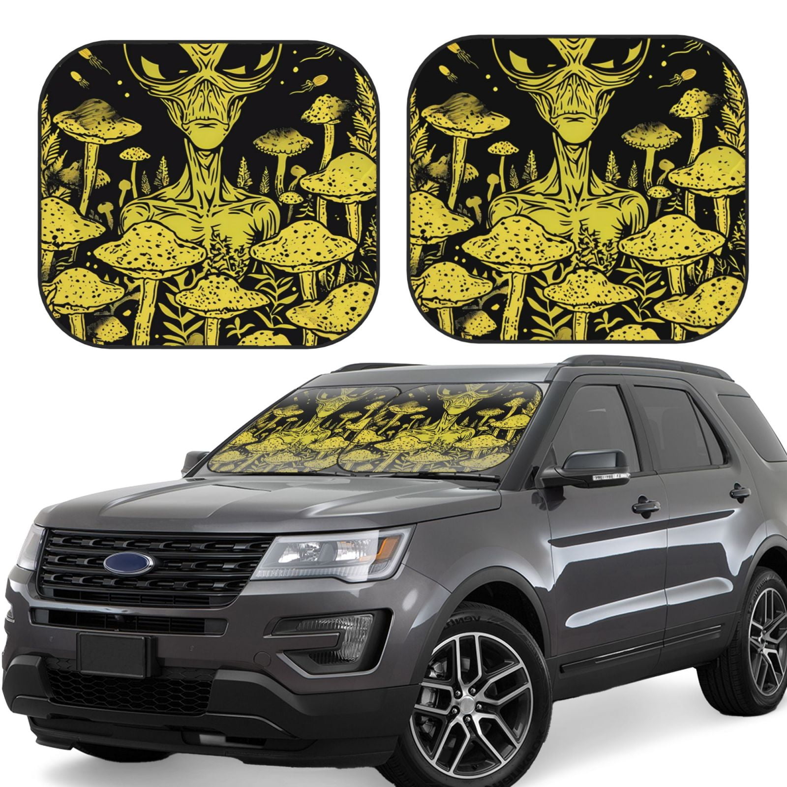 Gaeub saucerman Mushroom Forest Print 2-Piece Windshield Sun Shade ...