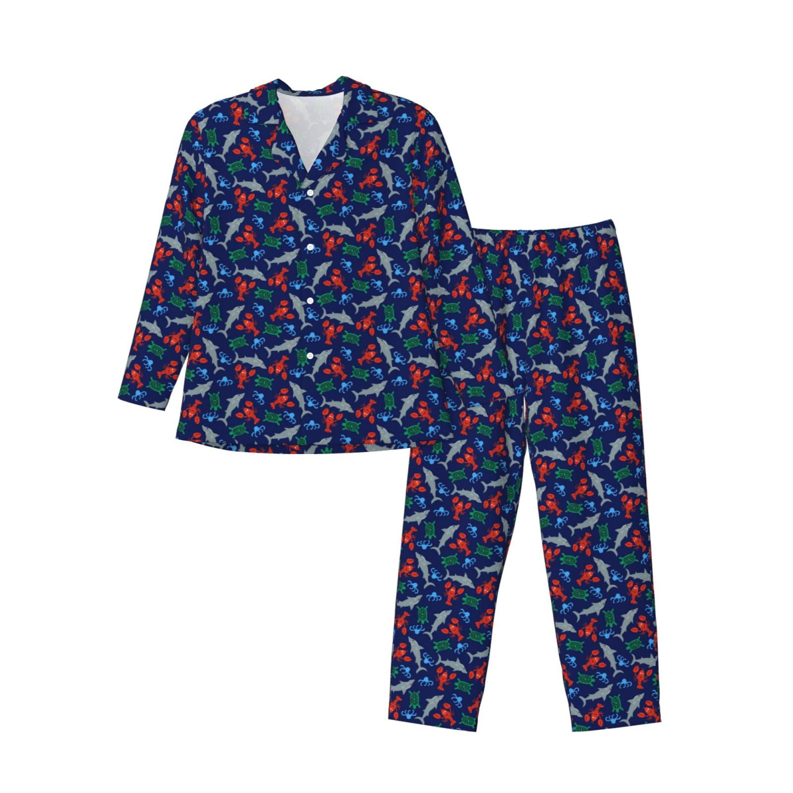 Gaeub sharks turtles Print Mens Pajamas Set Mens Sleepwear with Long ...