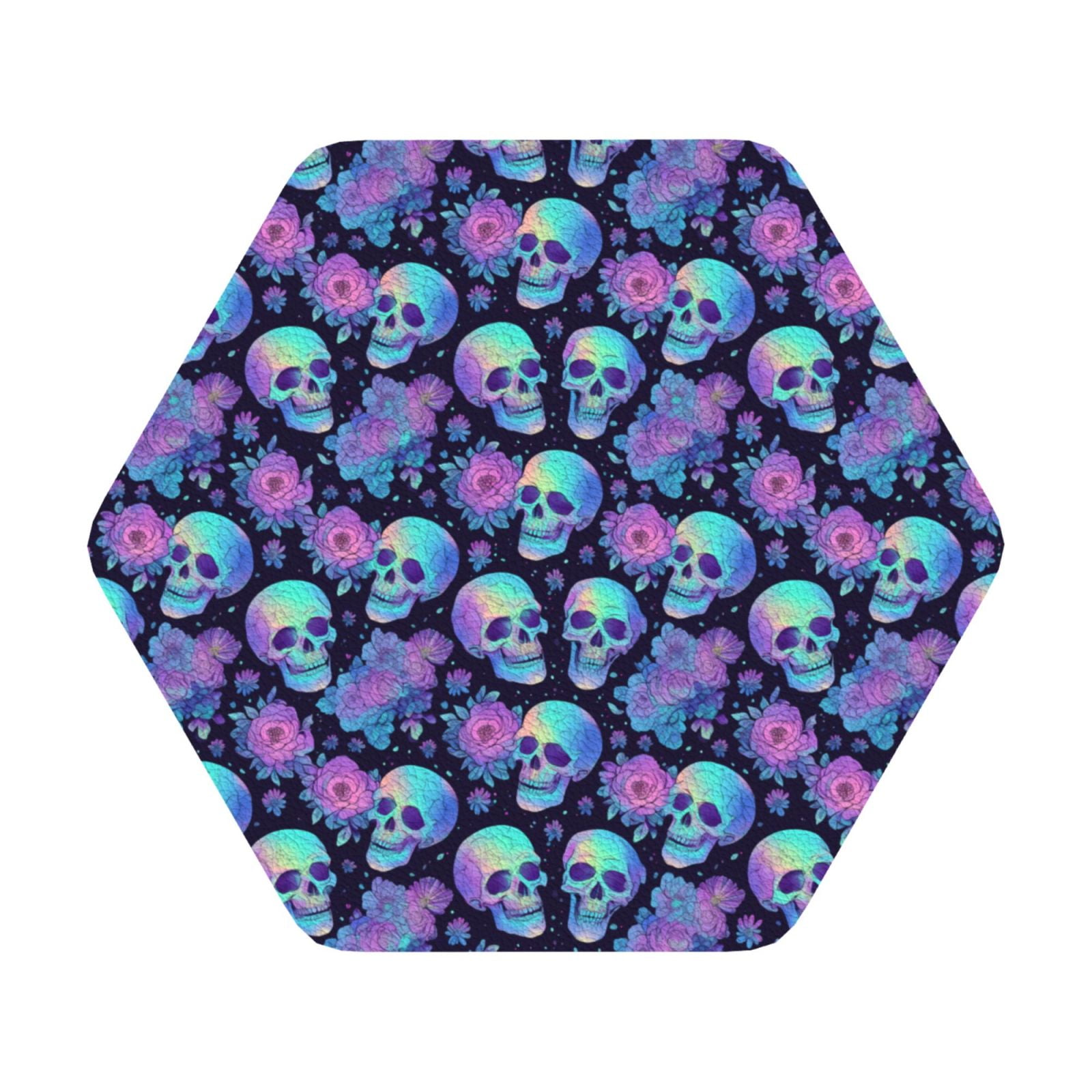Gaeub starry sky Skull flower Print 6 Pcs Leather Coasters for Drinks ...