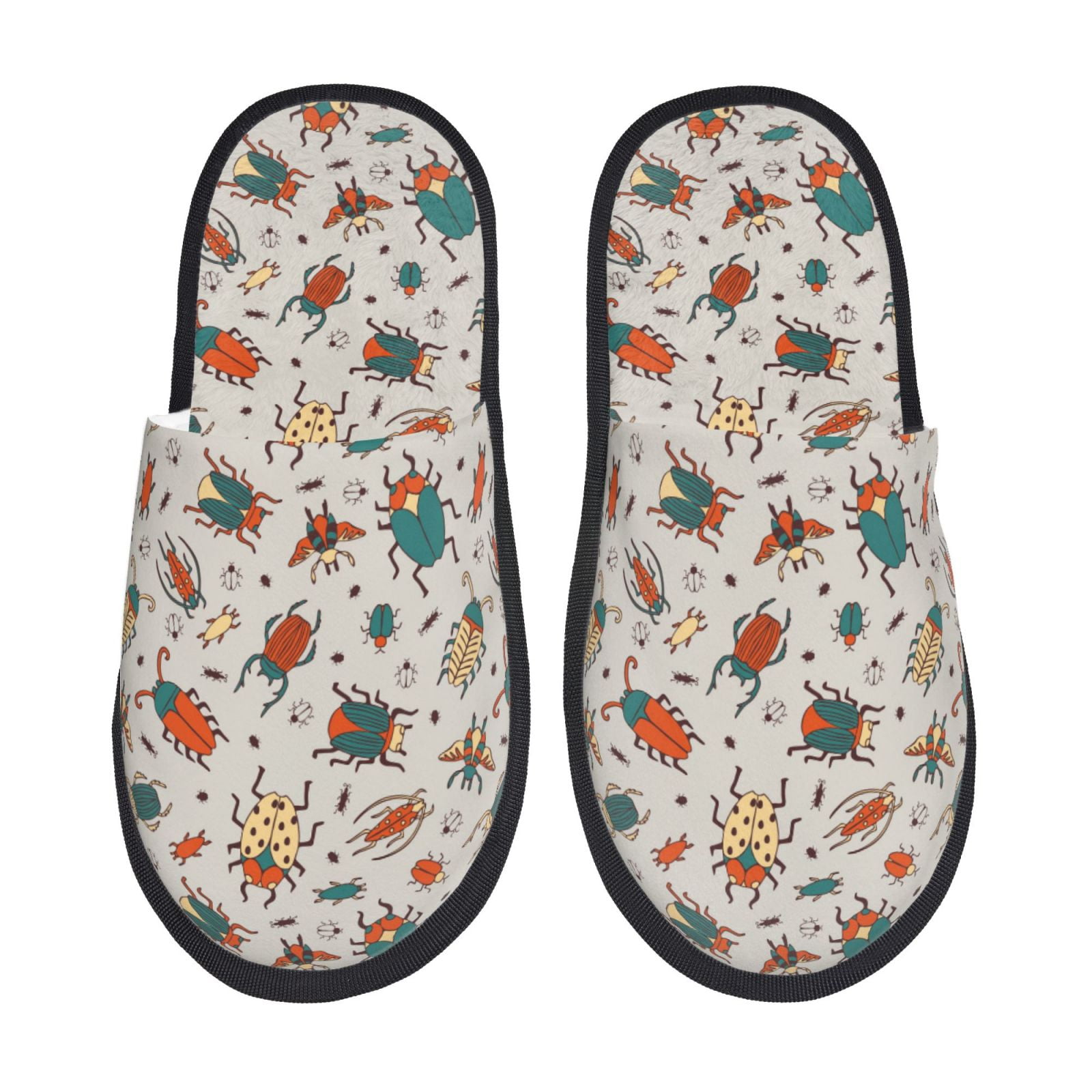 Gaeub summer insects Print Women's Fuzzy Scuff Slippers,Women's Plush ...