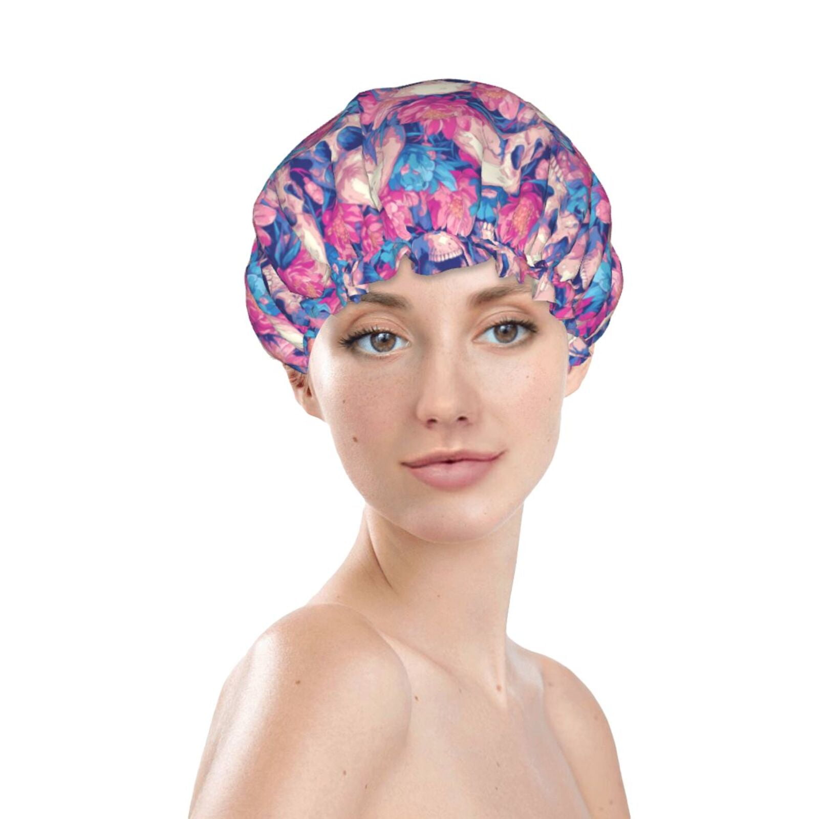Gaeub white Skull blue flower Shower Caps for Women Men,Double ...