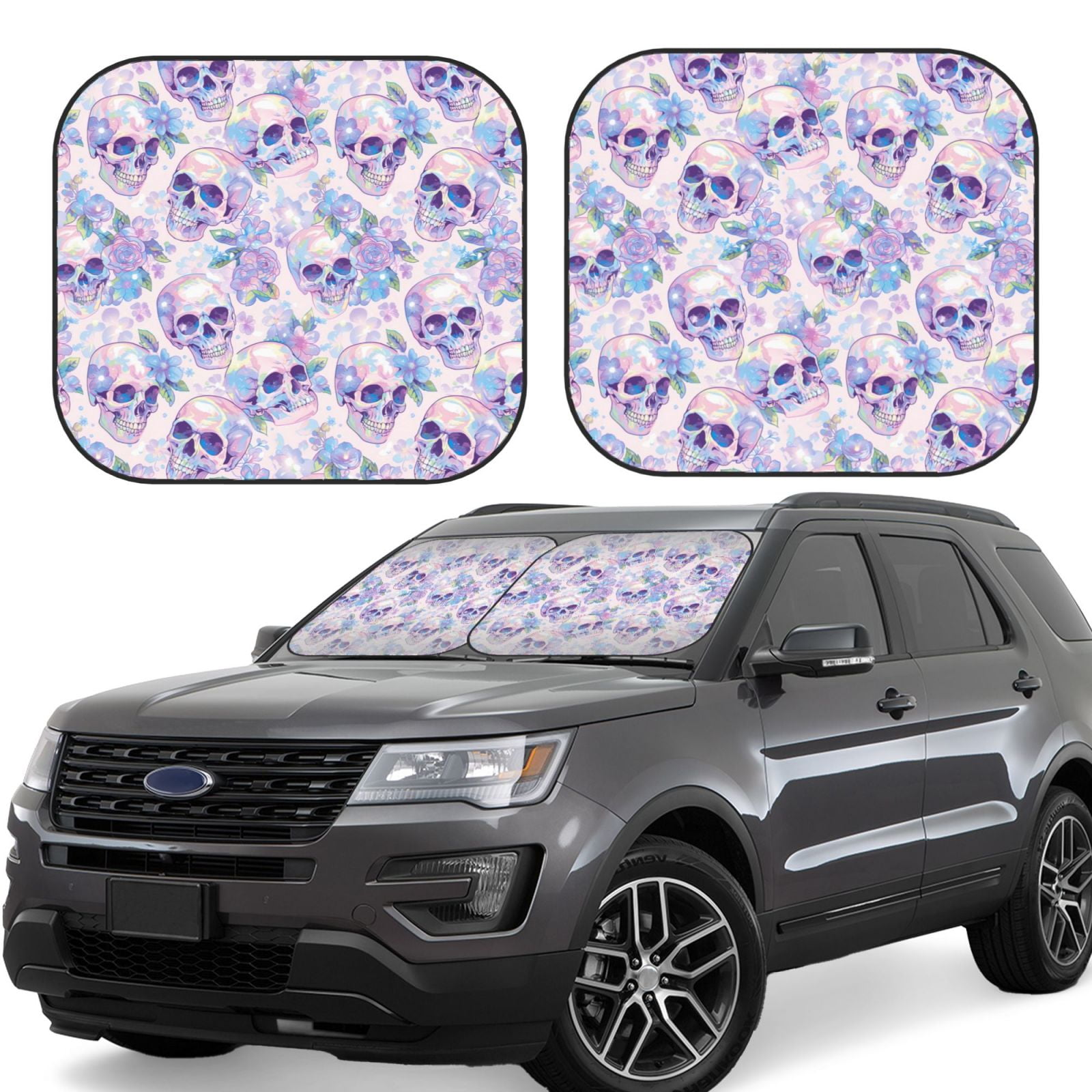 Gaeub white Skull crystal flower Print 2-Piece Windshield Sun Shade ...