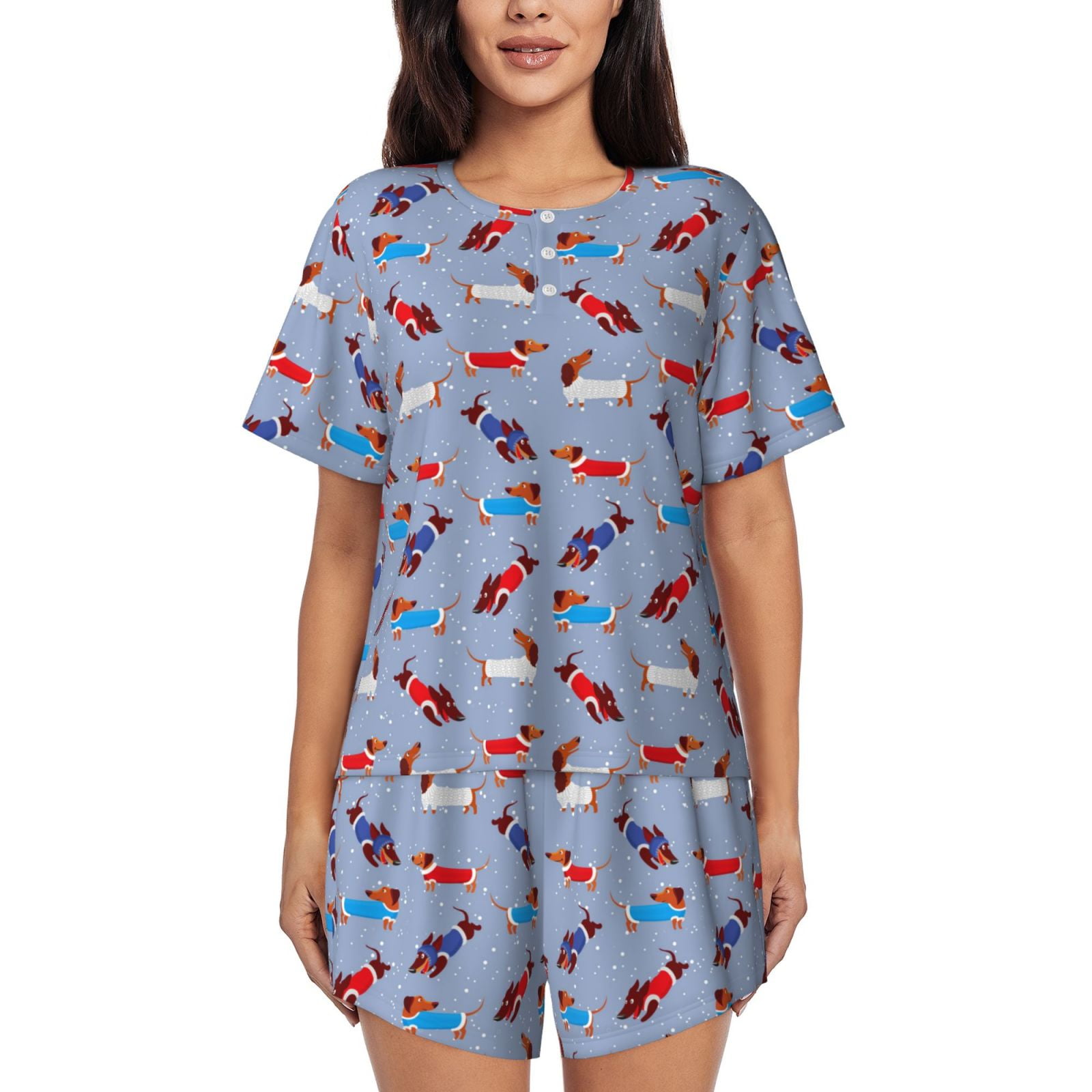 Gaeub winter Dachshund Women's Short Sleeve Pajama Set Soft Sleepwear ...