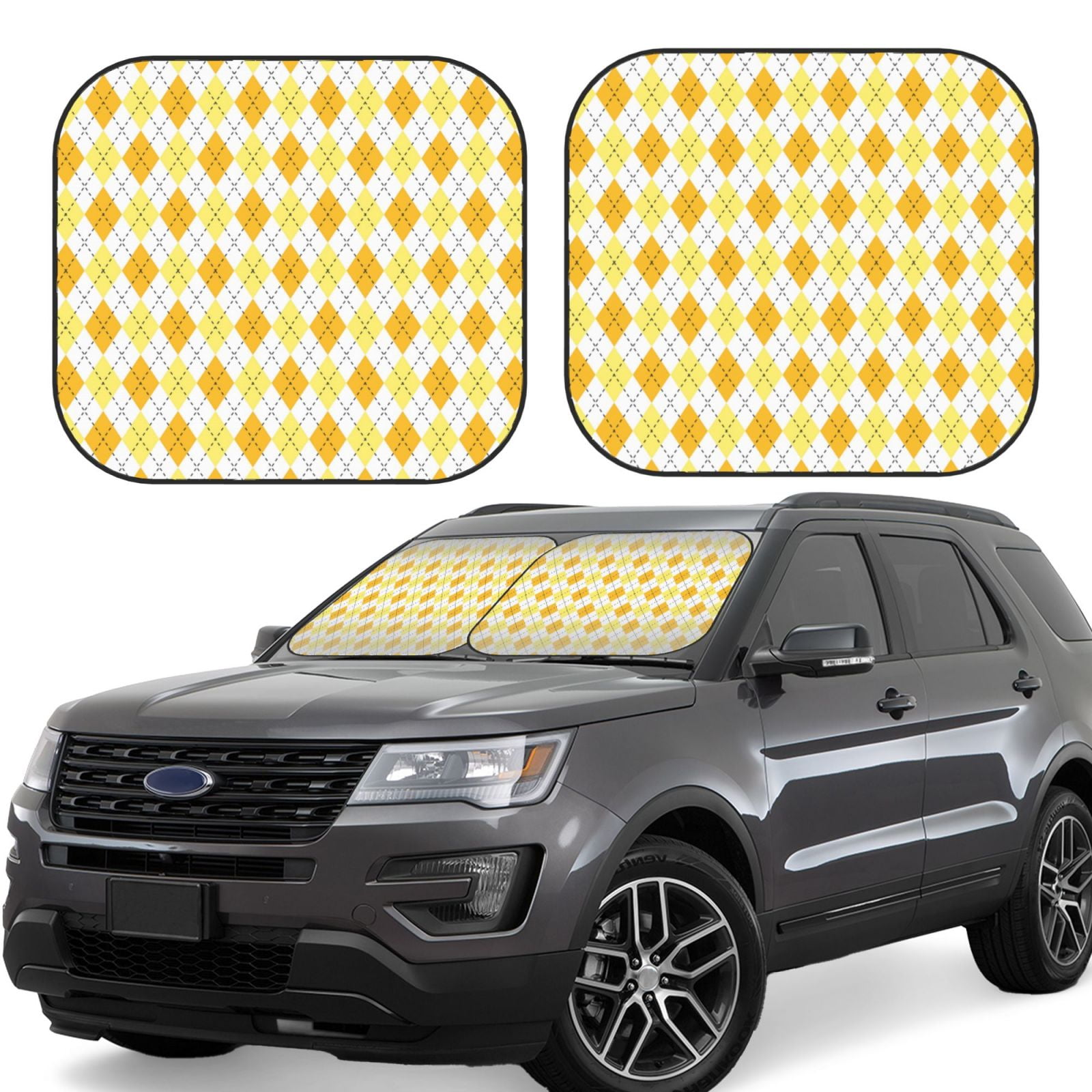 Gaeub yellow argyle Print 2-Piece Windshield Sun Shade,Foldable Car ...