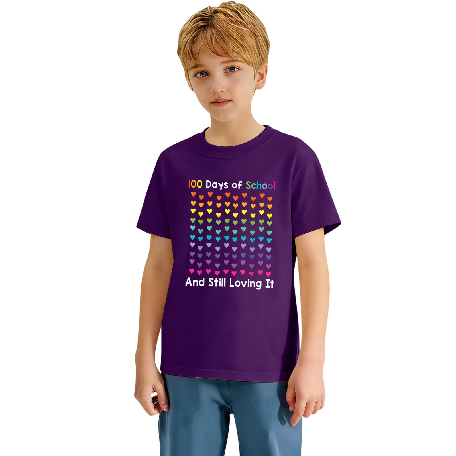 Gaexia 100 Days of School Girls Short Sleeve Shirts 10-12 Solid Color T ...