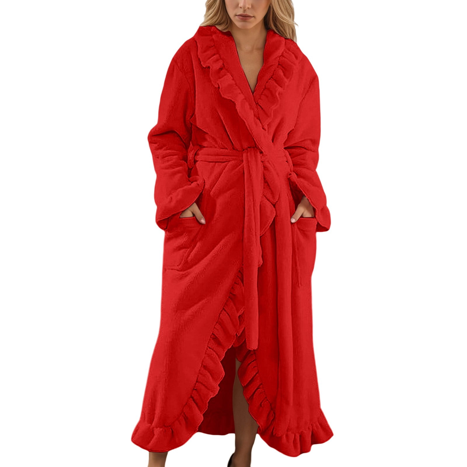 Gaexia Bath Robe Women Elegant Flannel Robe Long Sleeve Thermal Kimono ...