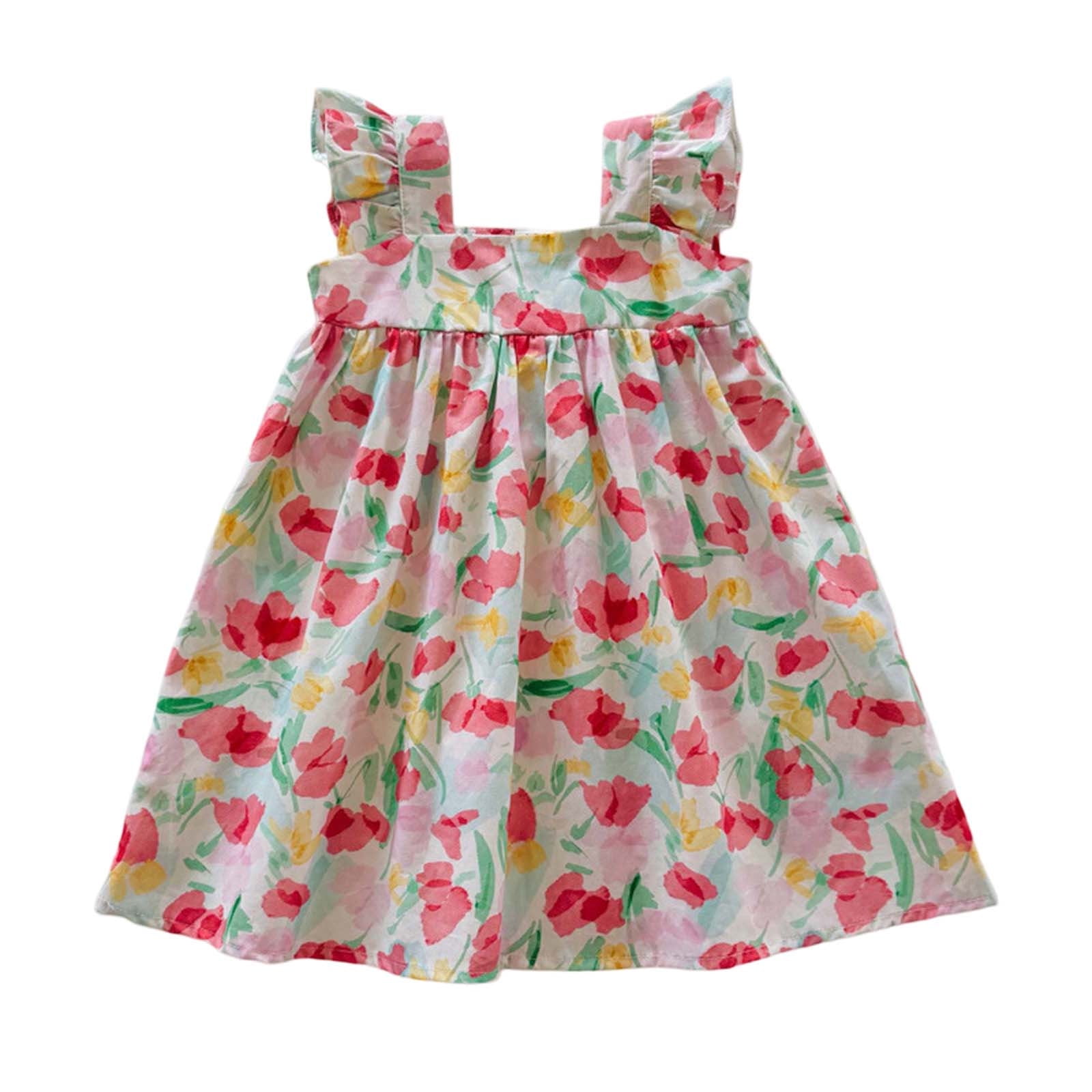 Gaexia Dresses for Girls ,Toddler Girls Fly Sleeves Prints Dress Dance ...