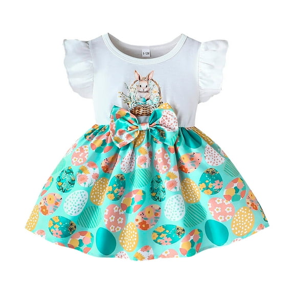 Gaexia Easter Bunny Floral Print Girls Summer Dress With Flutter ...