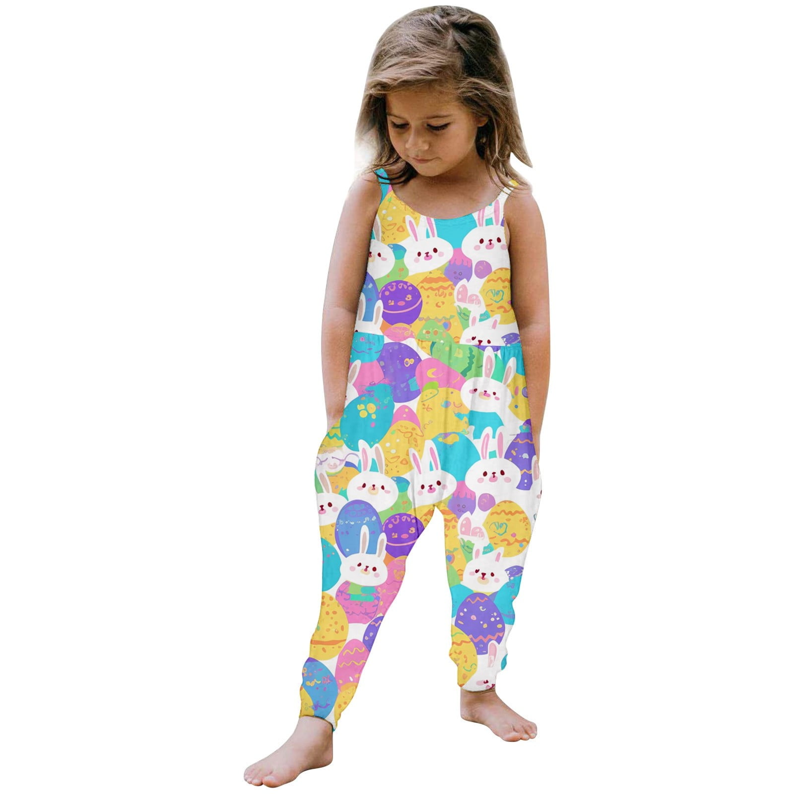 Gaexia Easter Bunny Pajama Set for Girls Playful Hare Style Suspenders ...