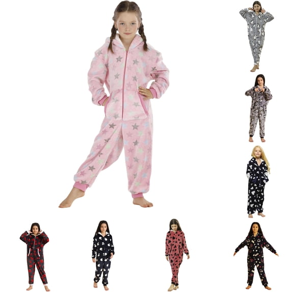 Gaexia Girl Flannel Hooded Rompers Kids Long Sleeve Zip up Onesie One ...