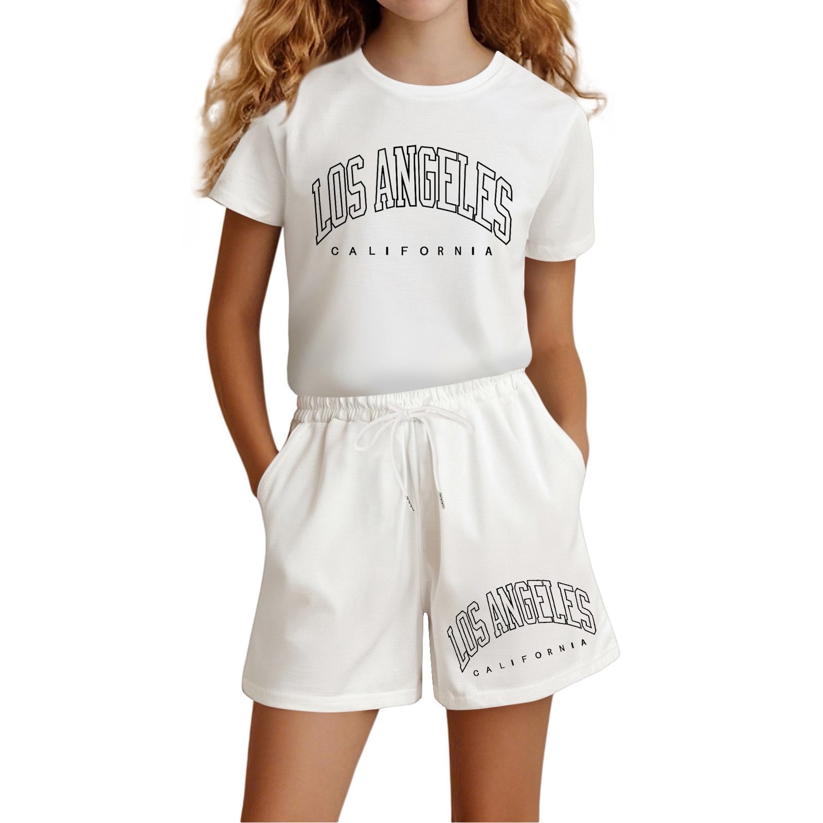 Gaexia Girl's 2 Piece Outfits Solid Color Sleeveless Top Clothes Cotton ...