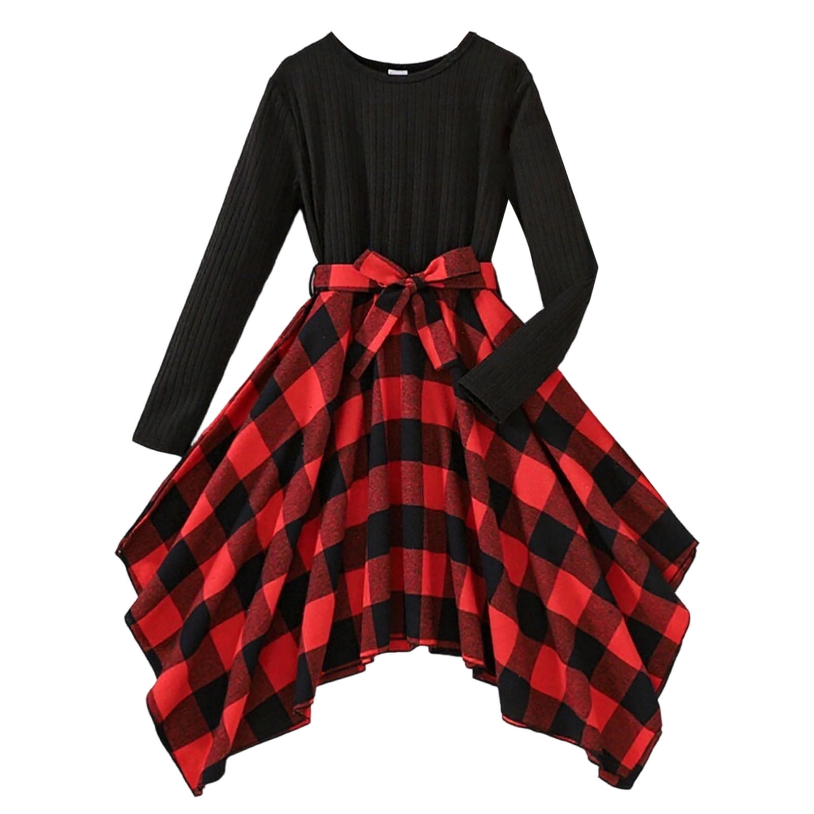 Gaexia Girls Fall Clothes ,Girls Long Sleeve Plaid Patchwork Dress With ...