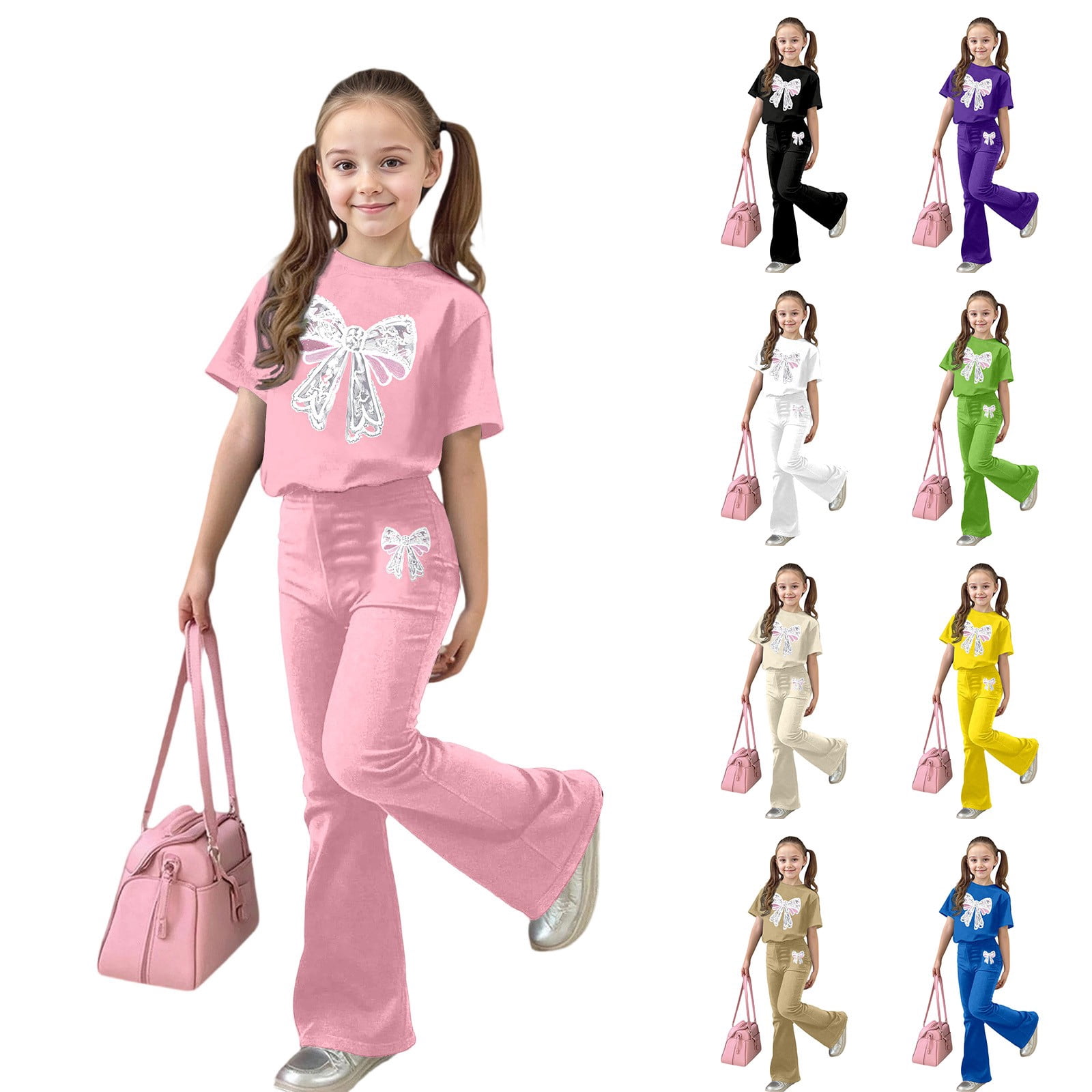 Gaexia Girls Jogging Sets,Girls Casual Fashion Outfit Bow Short Sleeve ...