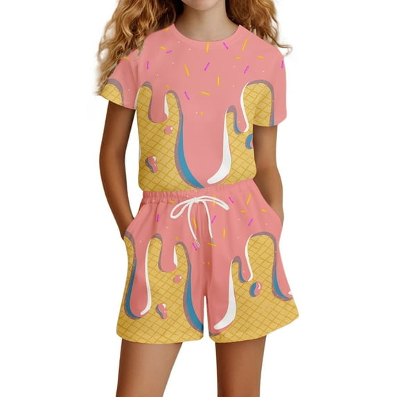 Gaexia Girls Summer Outfits Round Neck Print Short Sleeve Clothes ...