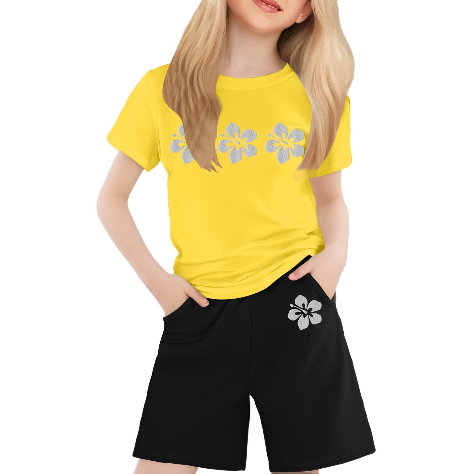 Gaexia Girls Summer Outfits Size 8 Solid Color Short Sleeve Clothes ...
