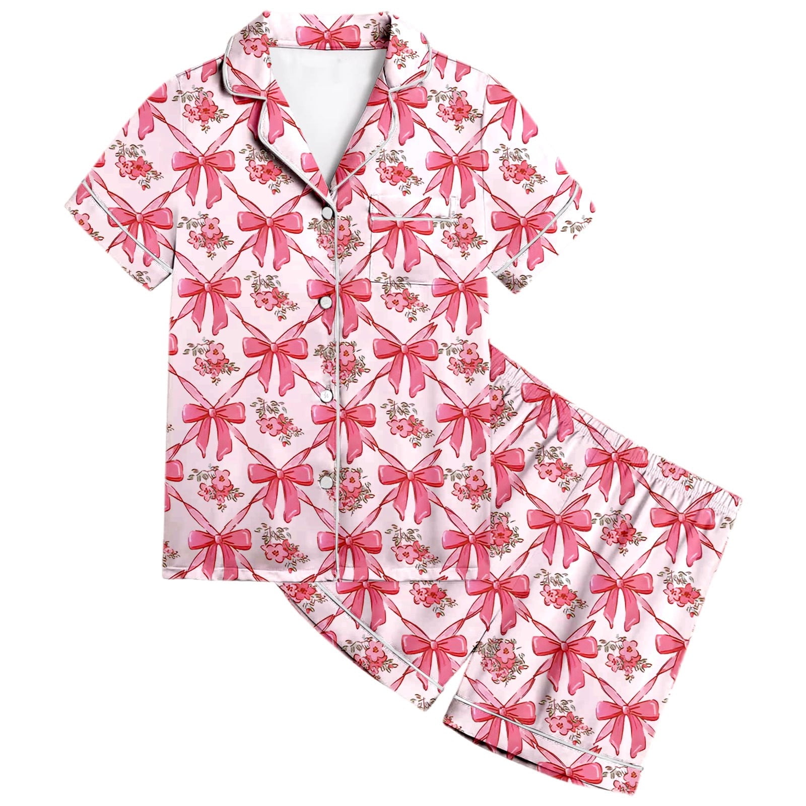 Gaexia Pink Palm Puff Pajamas for Girls 10-12 Preppy Clothes Short ...