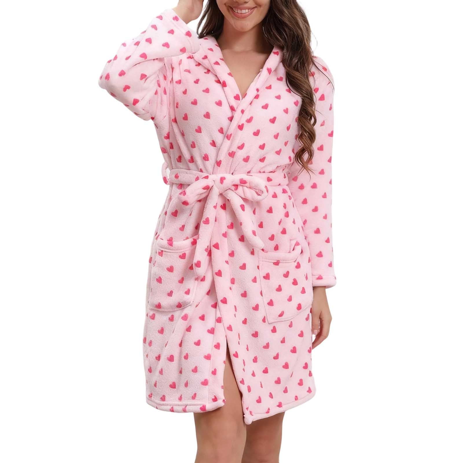 Gaexia Robes For Women Cozy Printed Hooded Long Sleeve Robe Heart Star ...