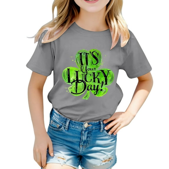 Gaexia Shamrock Shirts for Girl Boys Irish Shamrock Short Summer Shirt ...