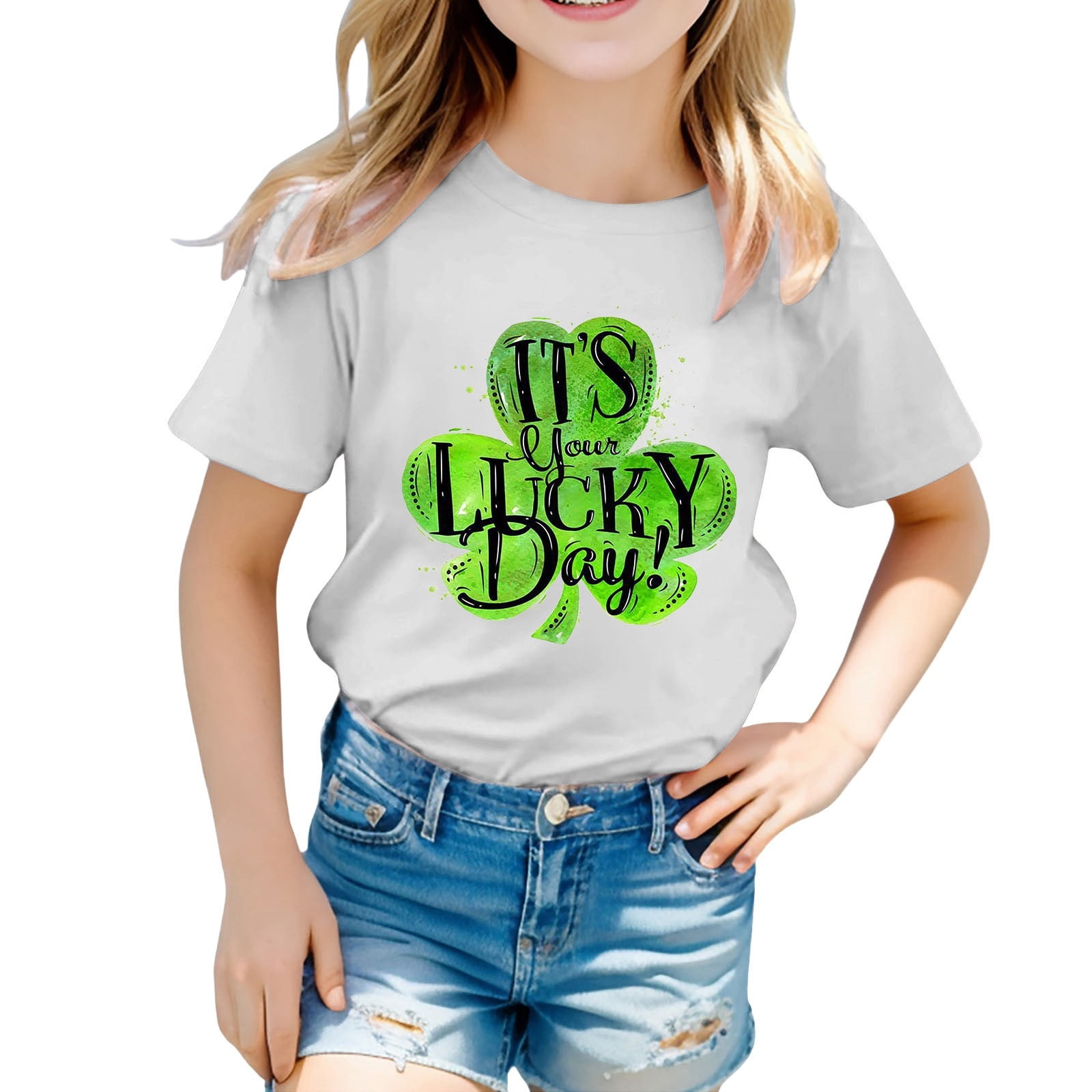 Gaexia Shamrock Shirts for Girl Boys Irish Shamrock Short Summer Shirt ...
