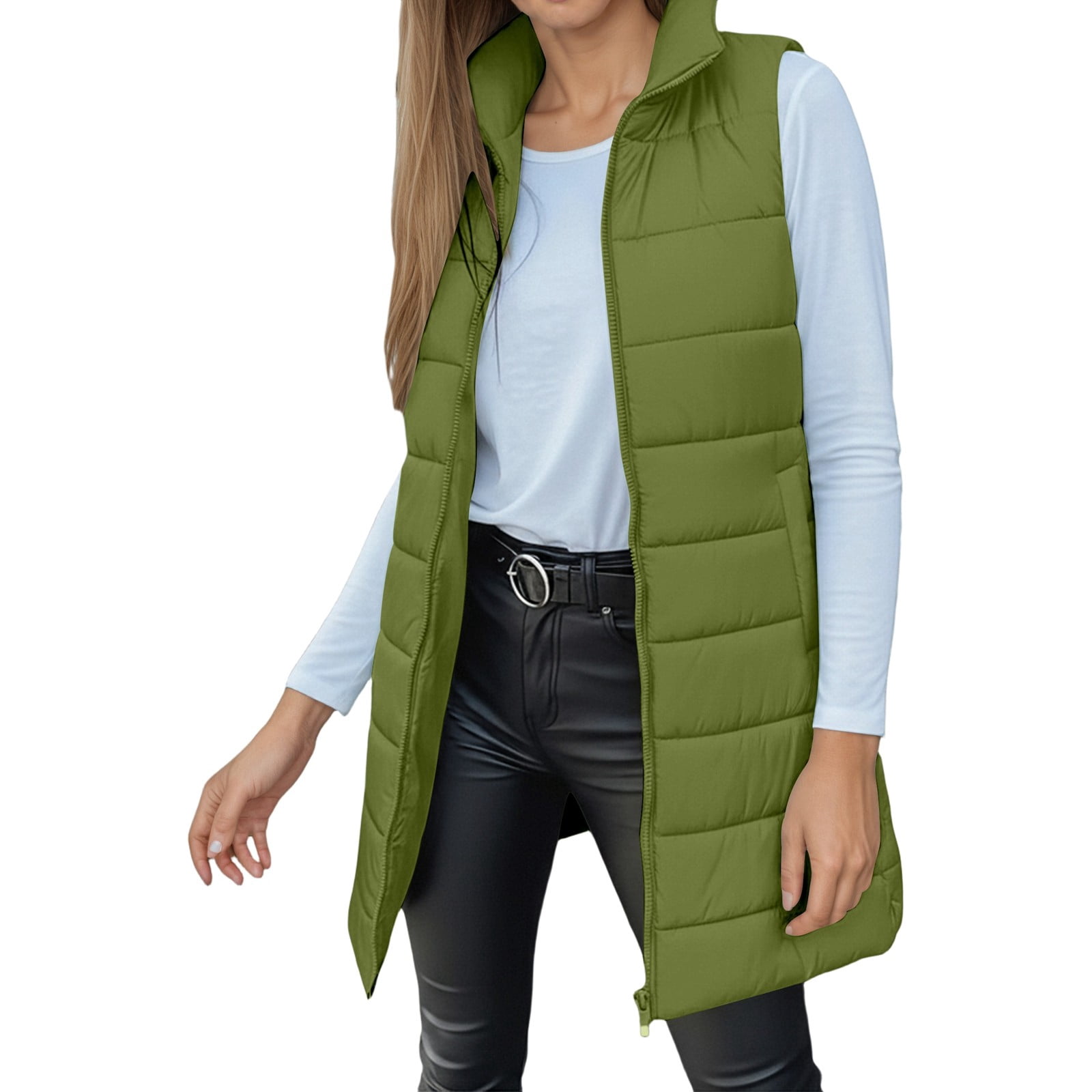 Gaexia Vest for Women 2025,Women Long Vest Outerwear Solid Color Zip ...