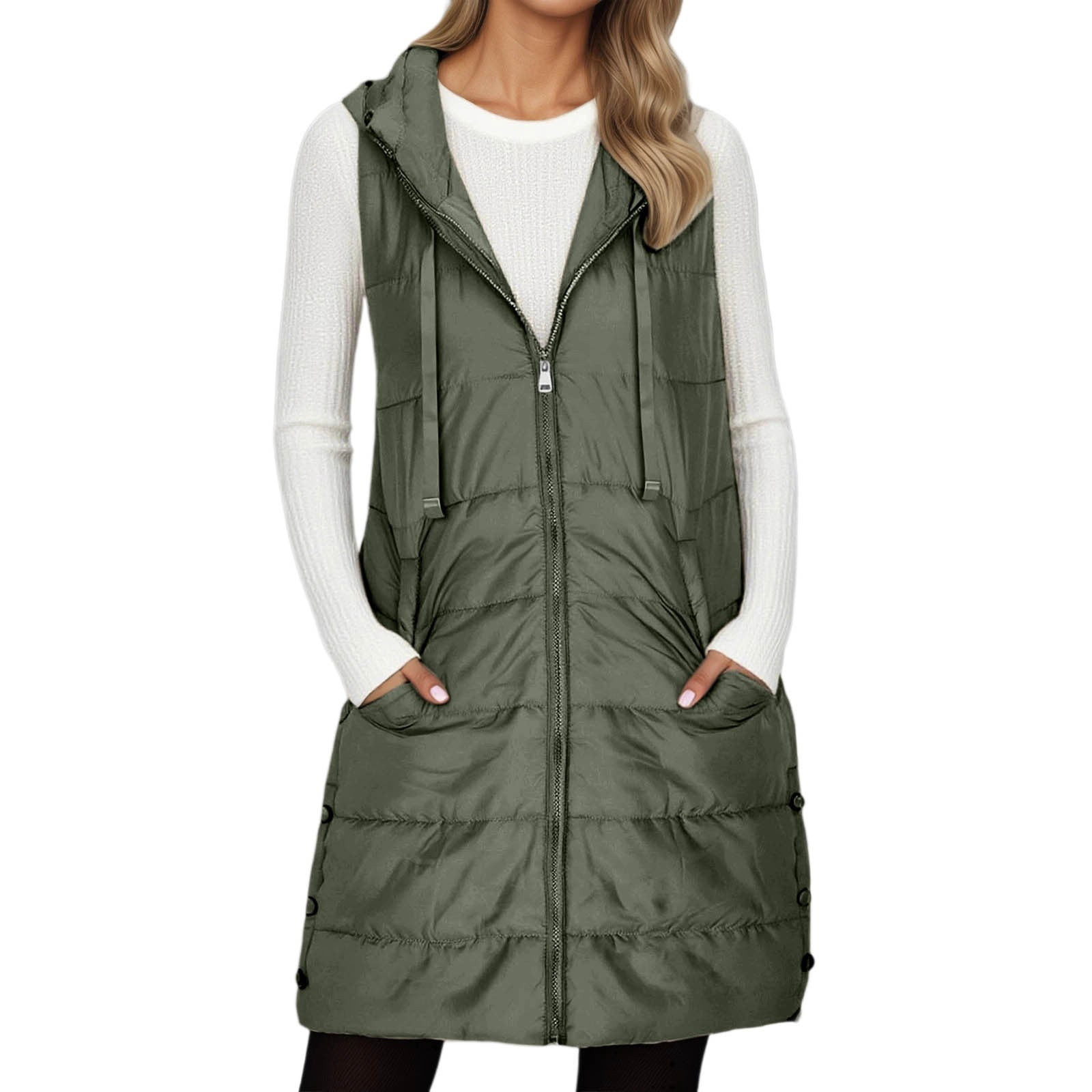 Gaexia Vest for Women Long,Long Puffer Vest Women Sleeveless Full Zip ...