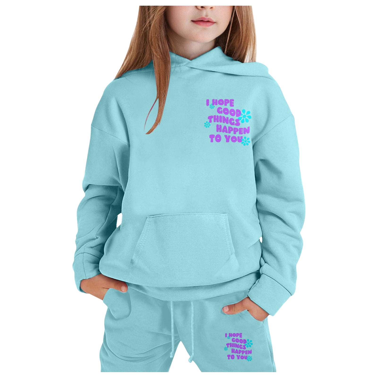 Gaexia Winter Girls Tracksuit Set Fashion Print Hooded Sweatshirt And ...