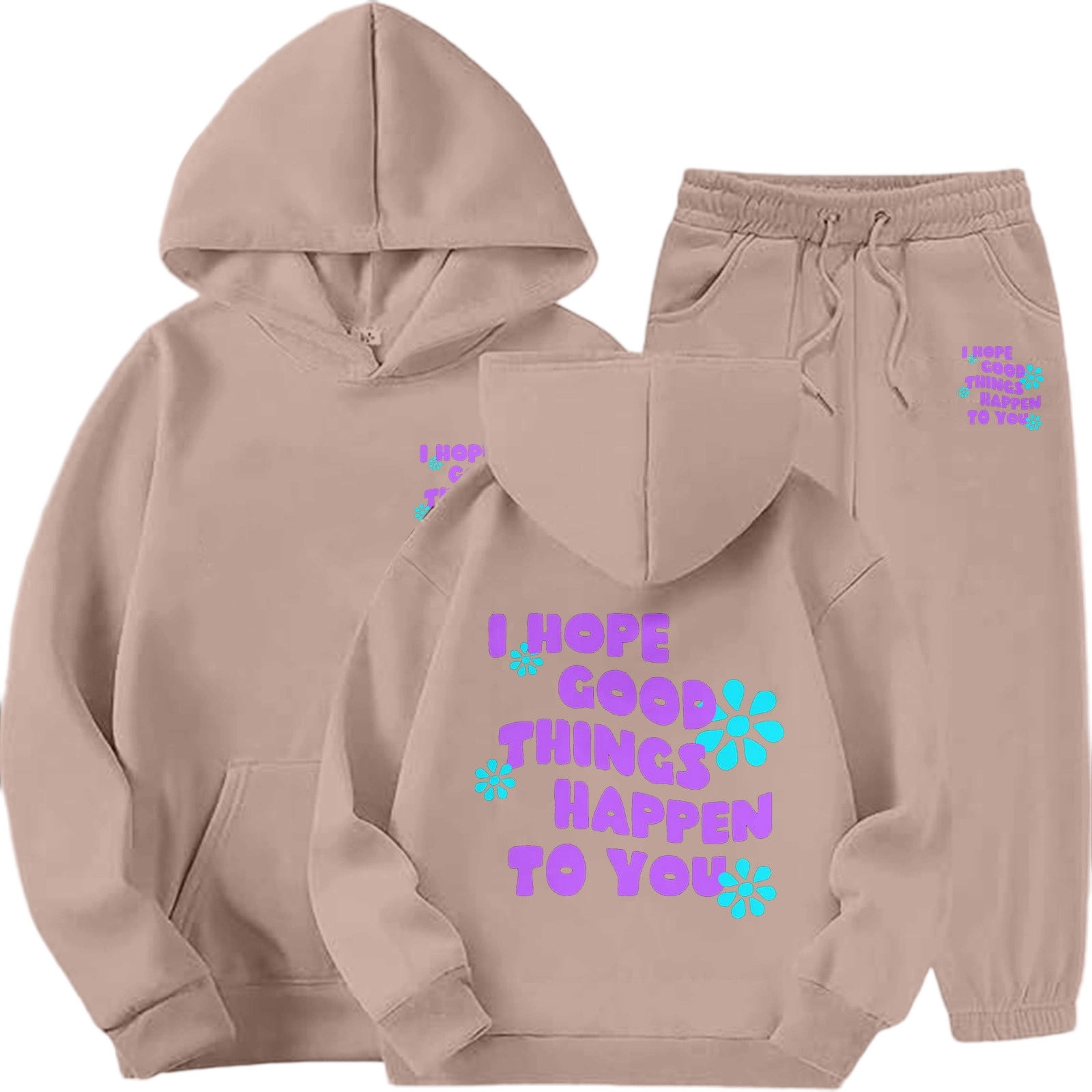 Gaexia Winter Girls Tracksuit Set Fashion Print Hooded Sweatshirt And ...