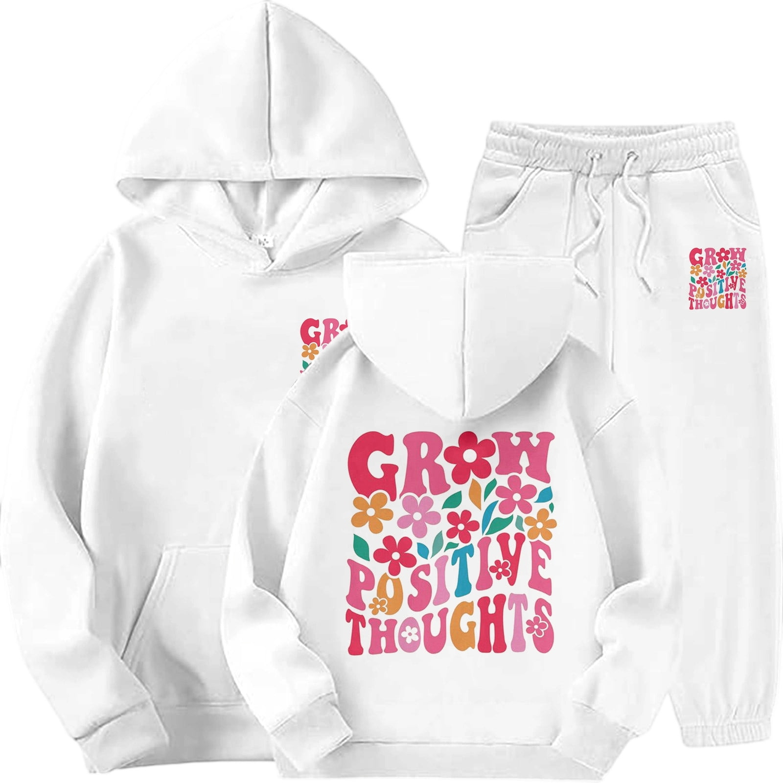 Gaexia Winter Girls Tracksuit Set Fashion Print Hooded Top and Joggers ...