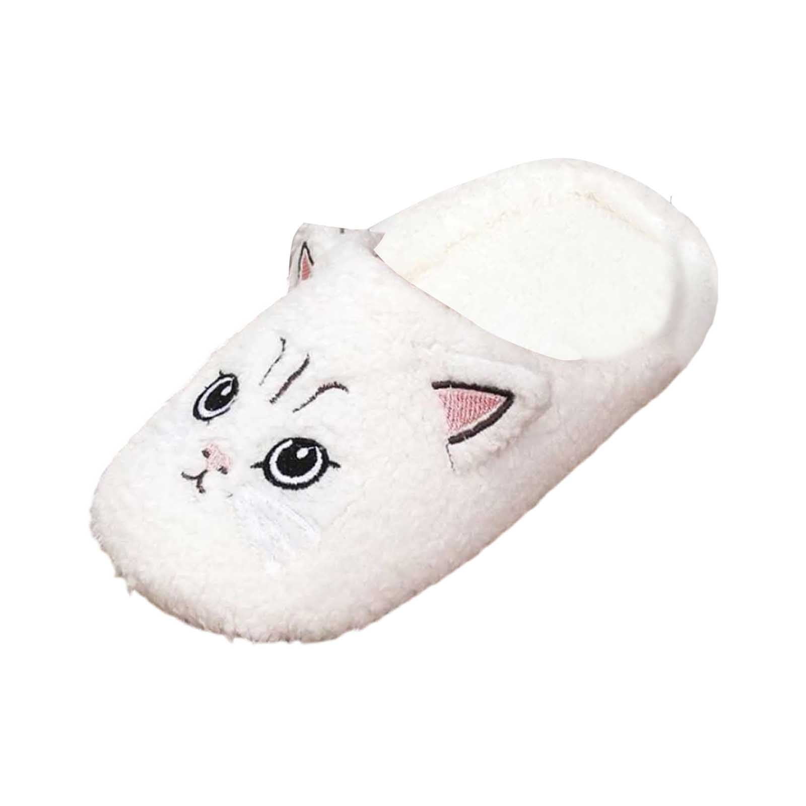 Gaexia Women's Fuzzy Cat Print Slippers Cozy Comfortable Indoor Slides ...