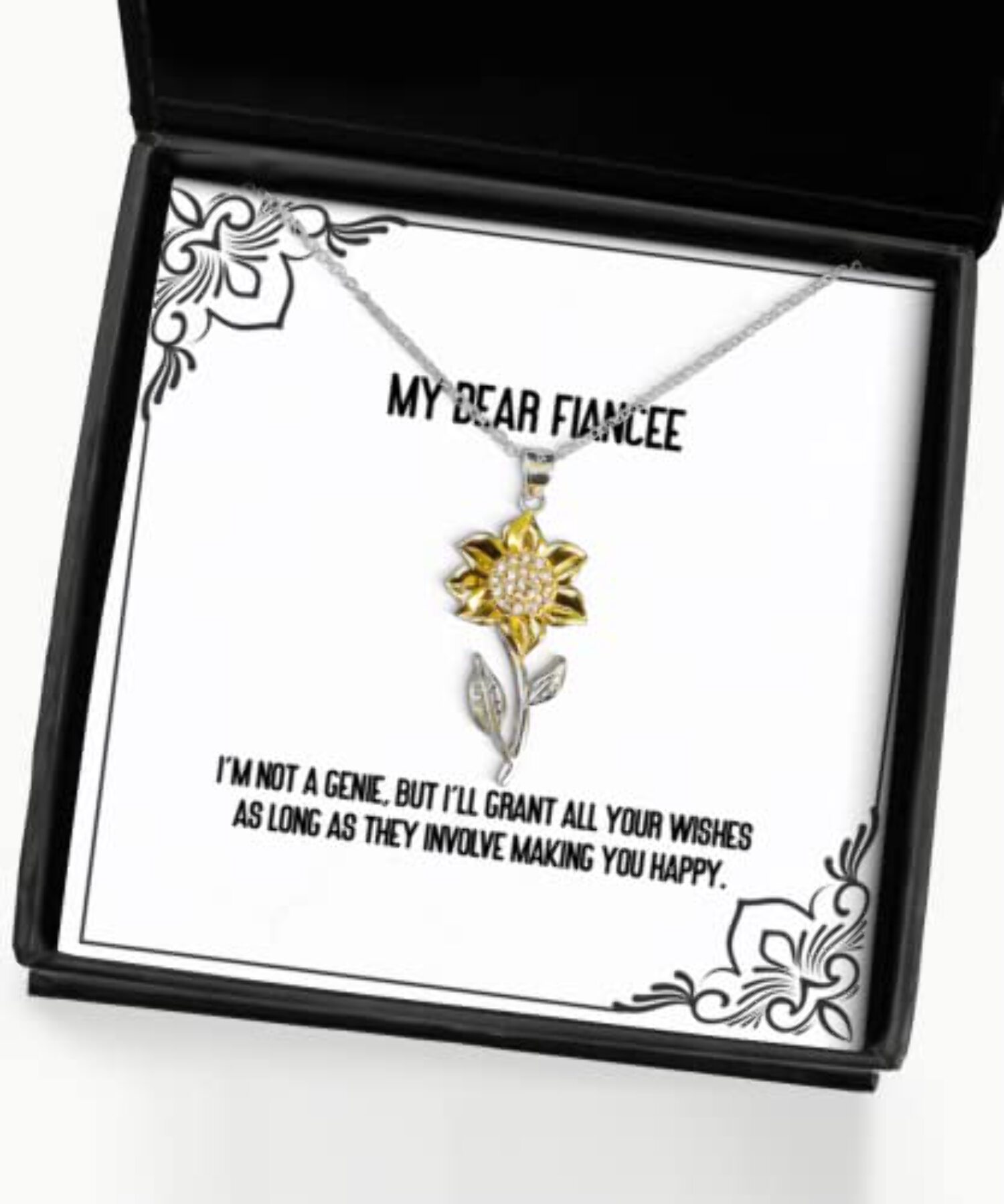 Gag Fiancee Sunflower Pendant Necklace, I'm not a Genie, but I'll Grant ...