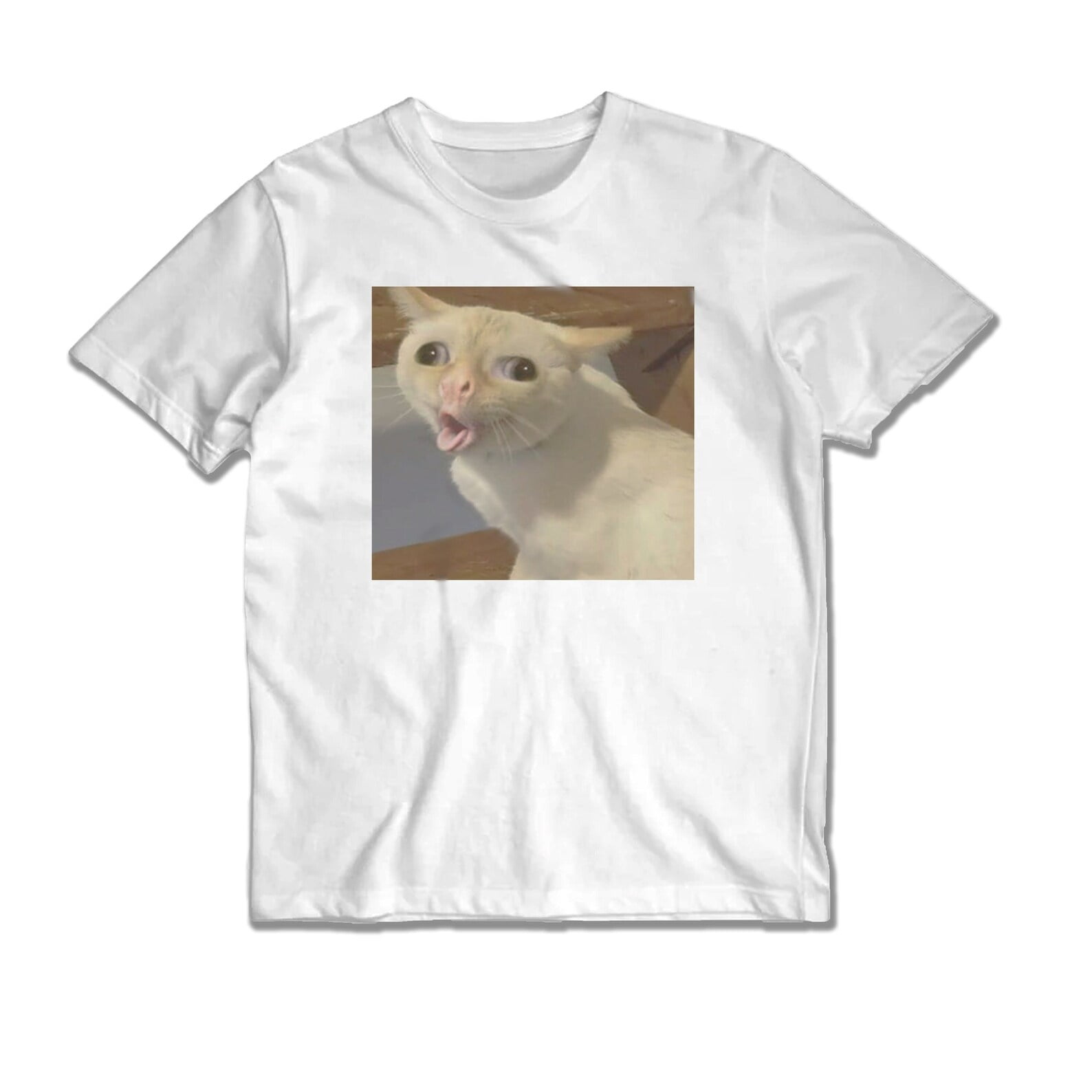 Gagging Cat Graphic T-Shirt, Coughing Kitten Tee, Cat With Tongue Out ...