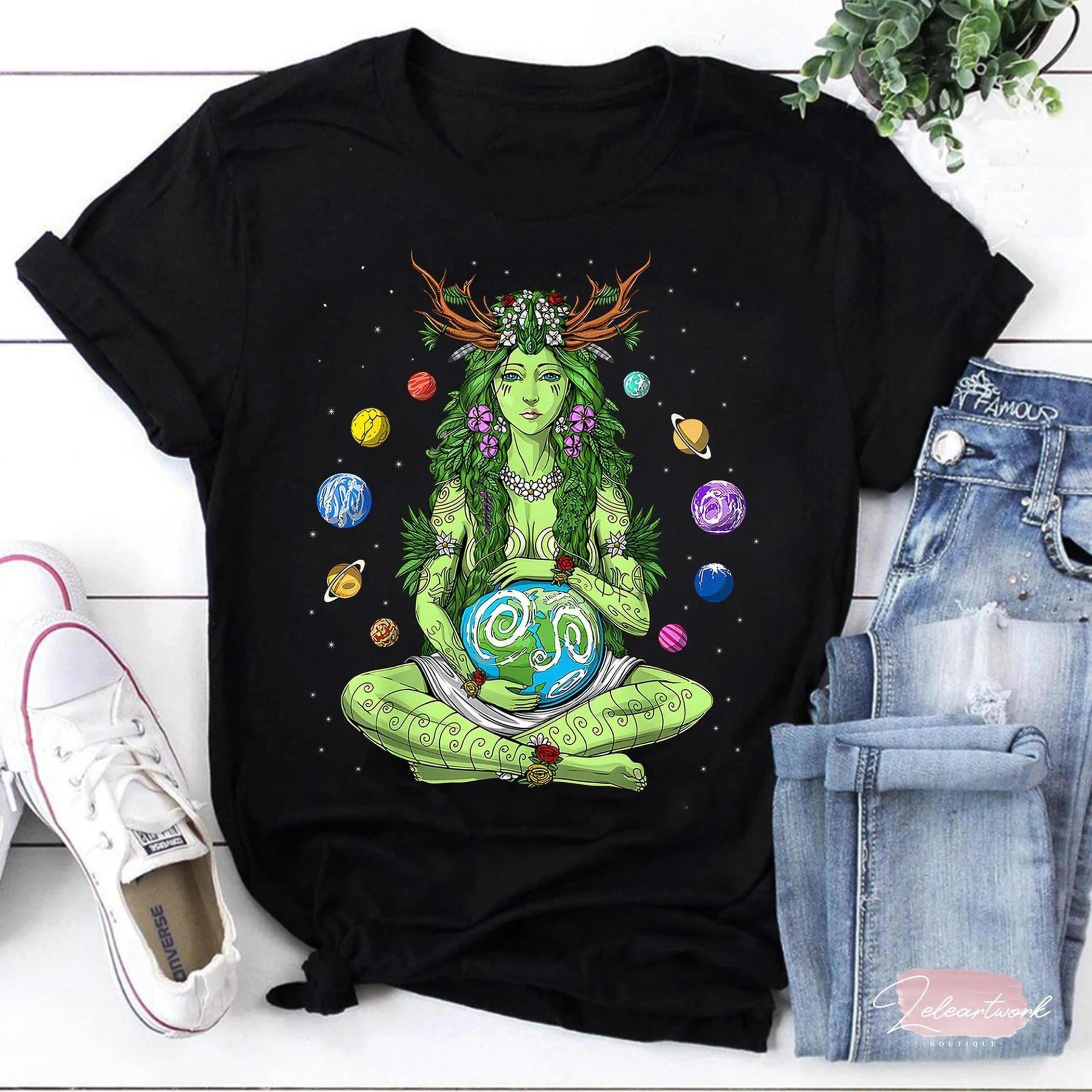 Gaia Greek Goddess Pagan Earth Day T-Shirt Mother Earth Hippie Nature ...