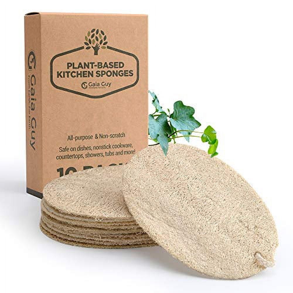 Gaia Guy Natural Dish Sponge (10 Pack), Luffa Kitchen Scrubber Scouring ...