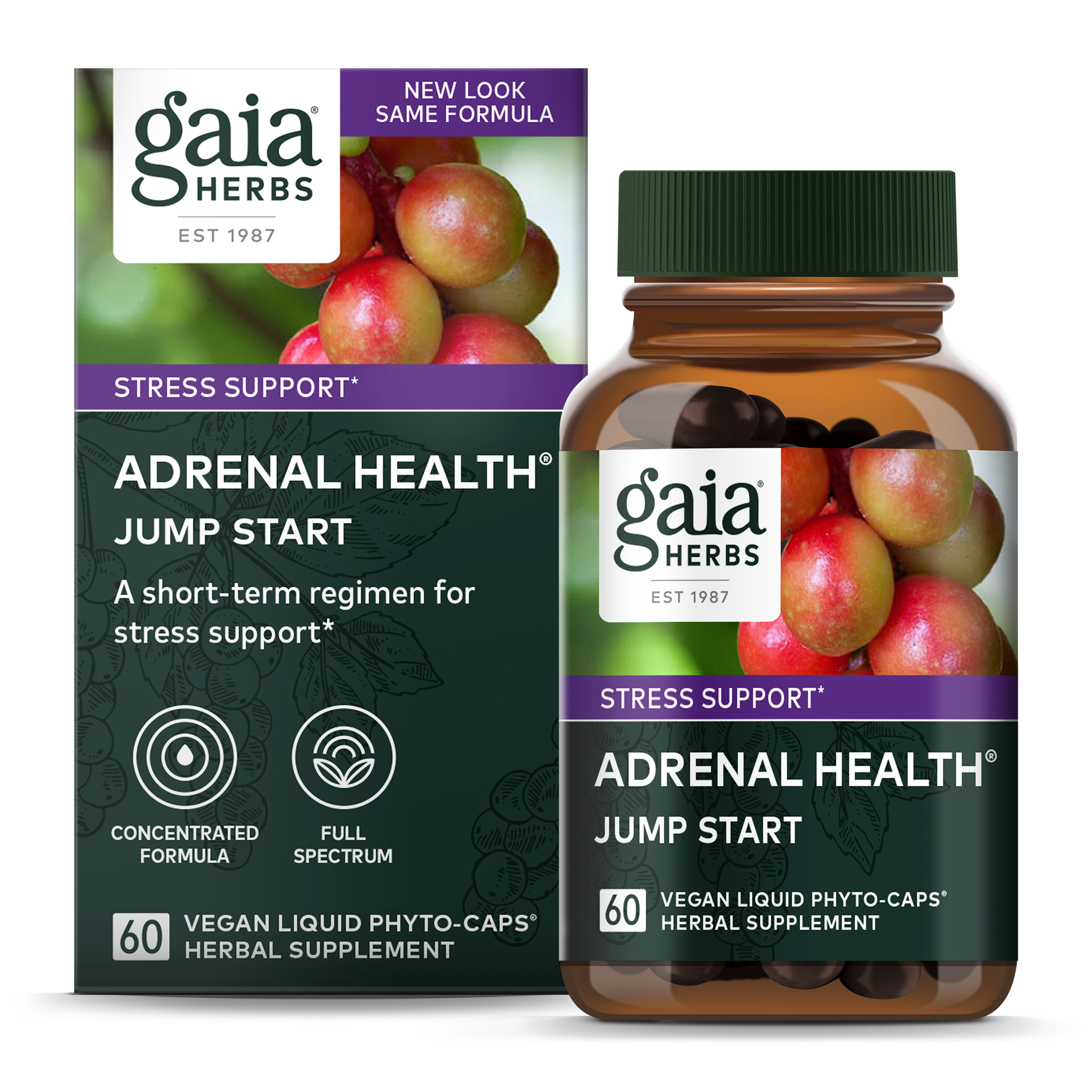 Gaia Herbs Adrenal Health Jump Start 60 Vegan Liquid Phyto Caps 30