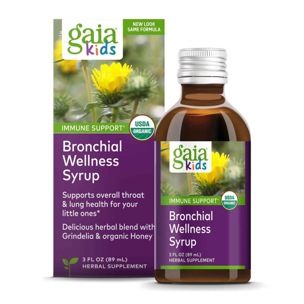 Gaia Herbs, GaiaKids Bronchial Wellness Herbal Cough Syrup, Organic Honey Lemon, 3 Fl Oz ...
