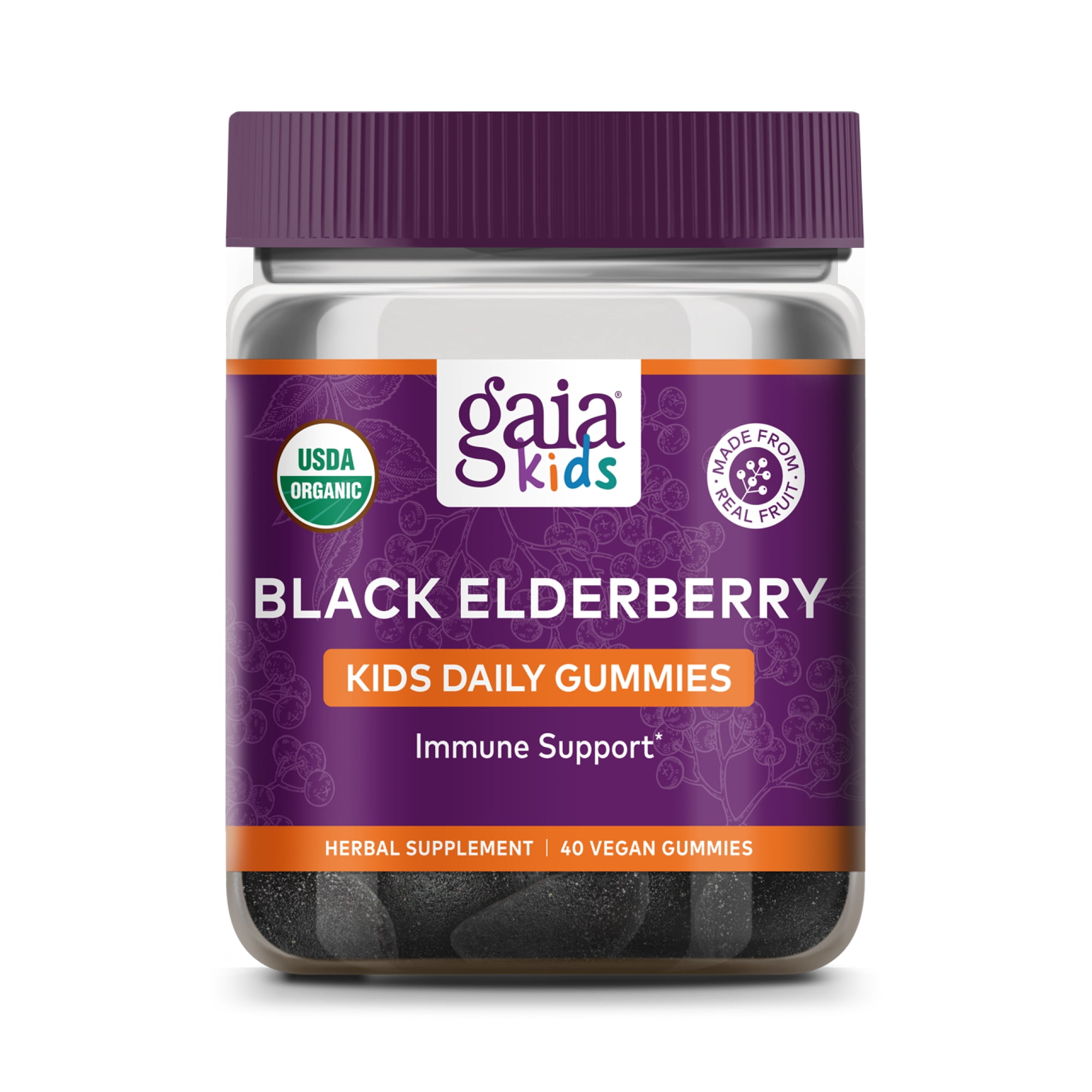 Gaia Herbs Kids Daily Gummies, Black Elderberry, 40 Vegan Gummies ...