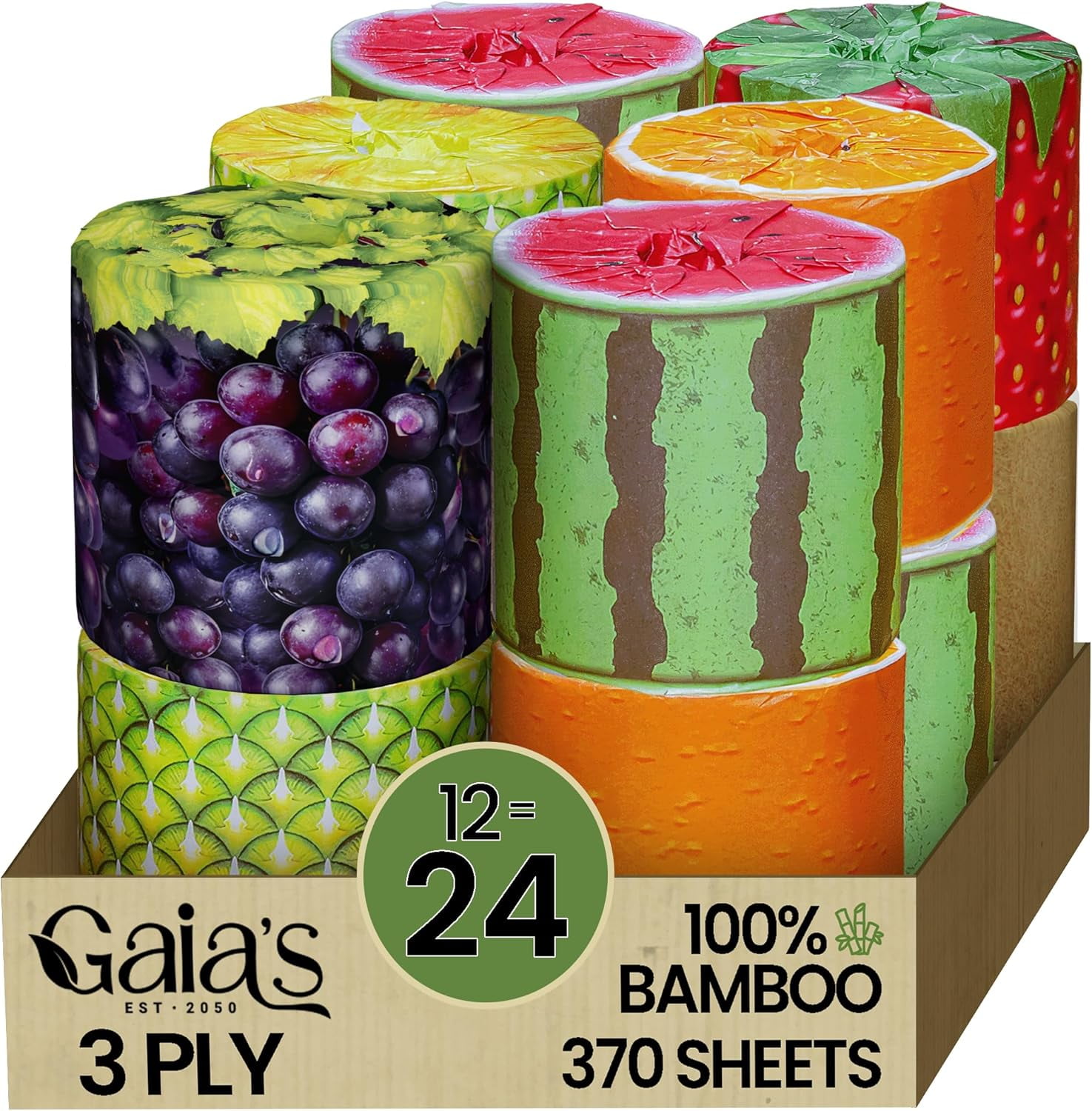 Gaias Premium and Soft Fruit TP Organic Bamboo Toilet Paper | 12 Mega ...
