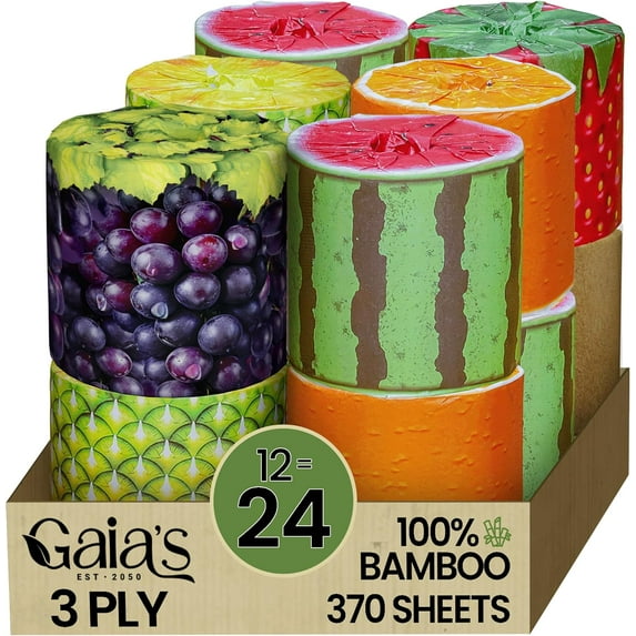 Gaias Premium and Soft Fruit TP Organic Bamboo Toilet Paper | 12 Mega ...